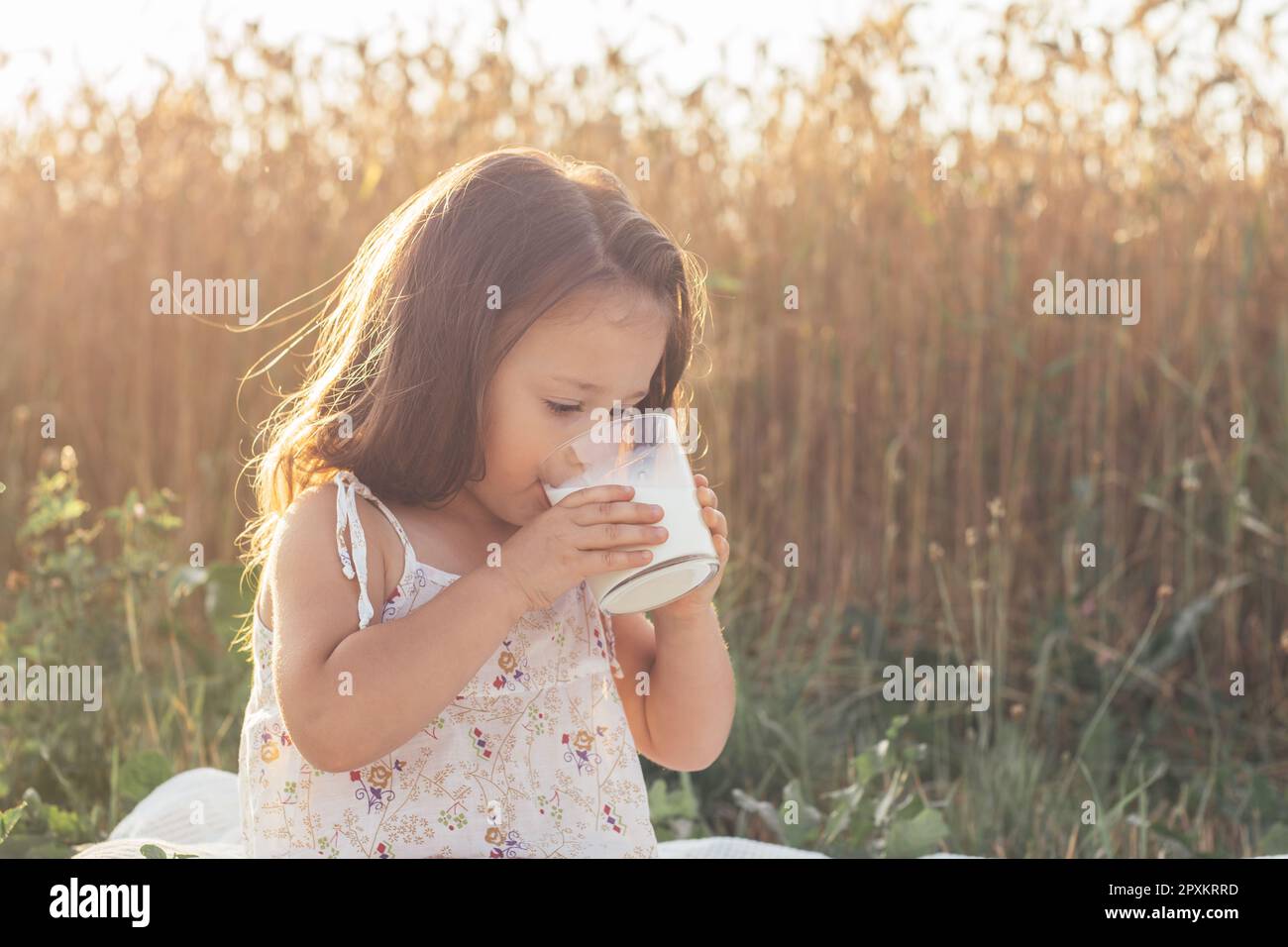 Das kleine dunkelhaarige Mädchen, 3-4 Jahre alt, in einem weißen ...