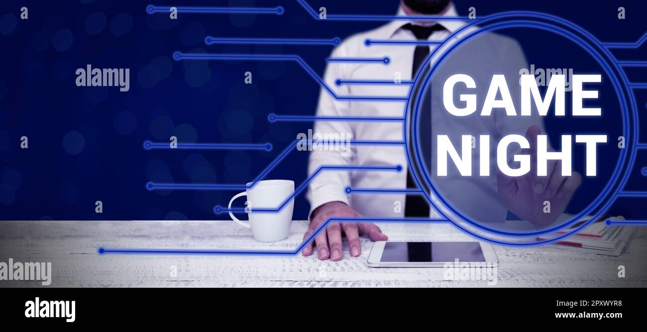 Textzeichen mit Game Night, Konzept bedeutet Ereignis, bei dem sich die ...