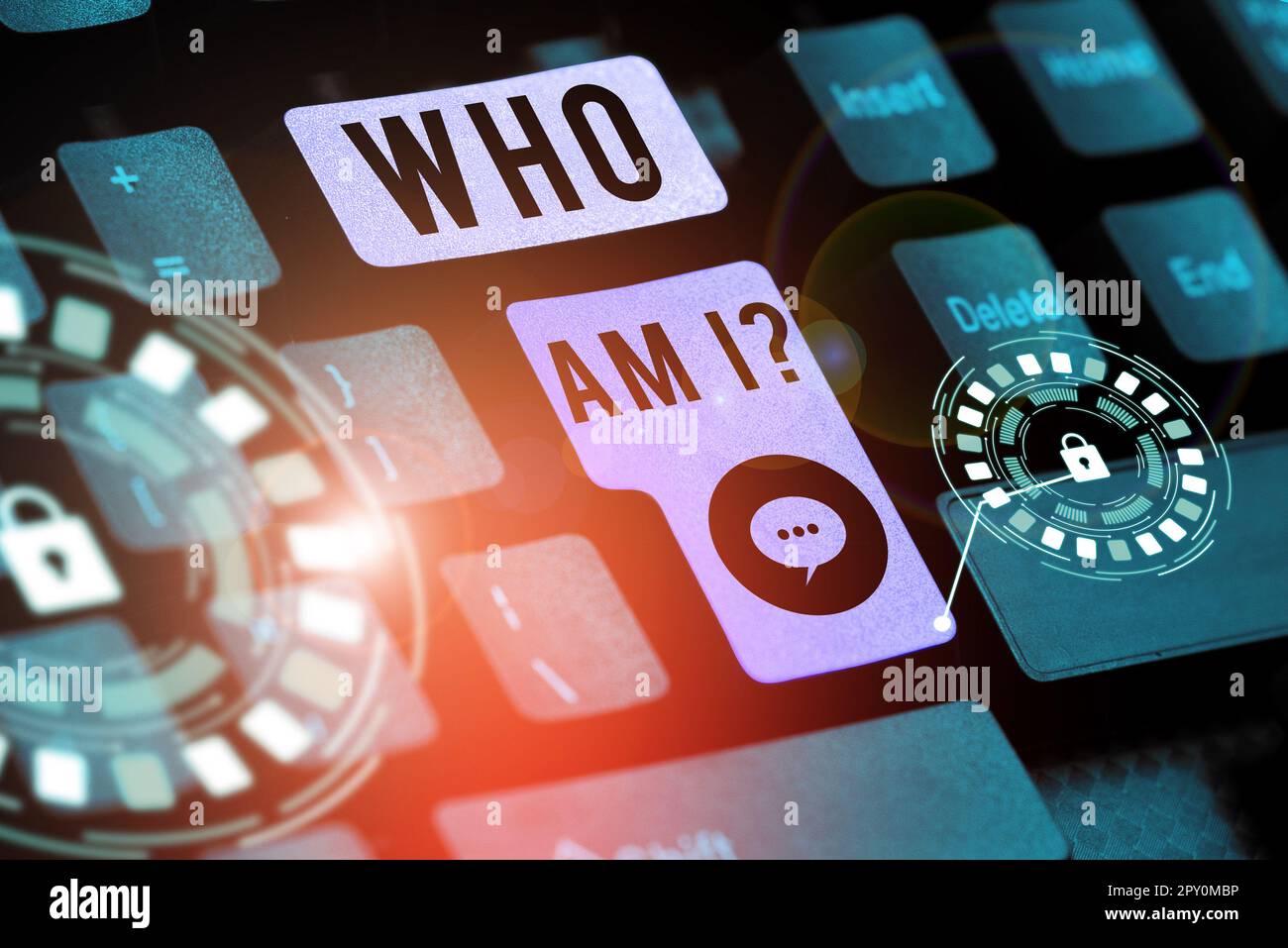 Schreiben mit Text Who am I (Wer bin ich?), konzeptionelles Foto, wenn ...