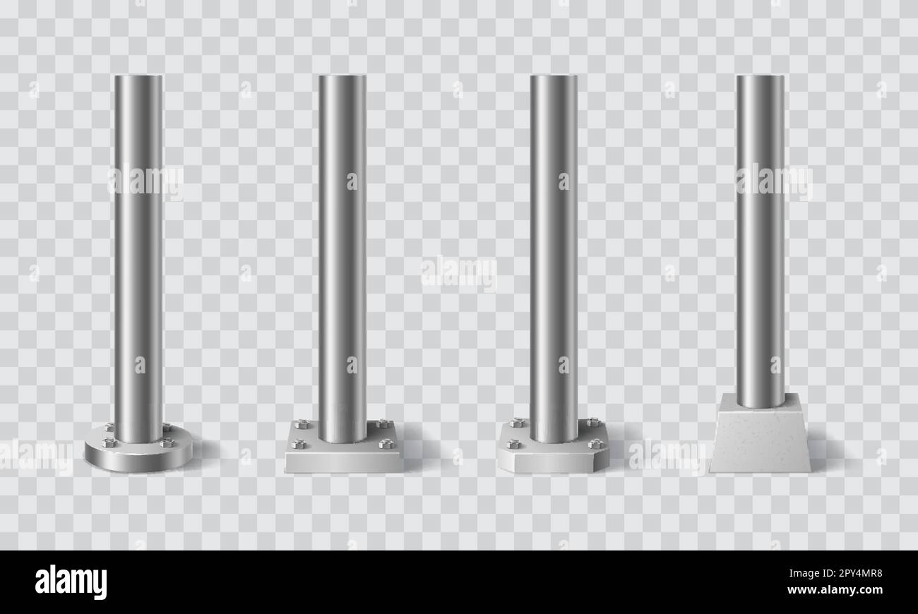 Stahlsäulen, Stangen und Rohrsäulen oder Ständer aus Metall, Vektor ...