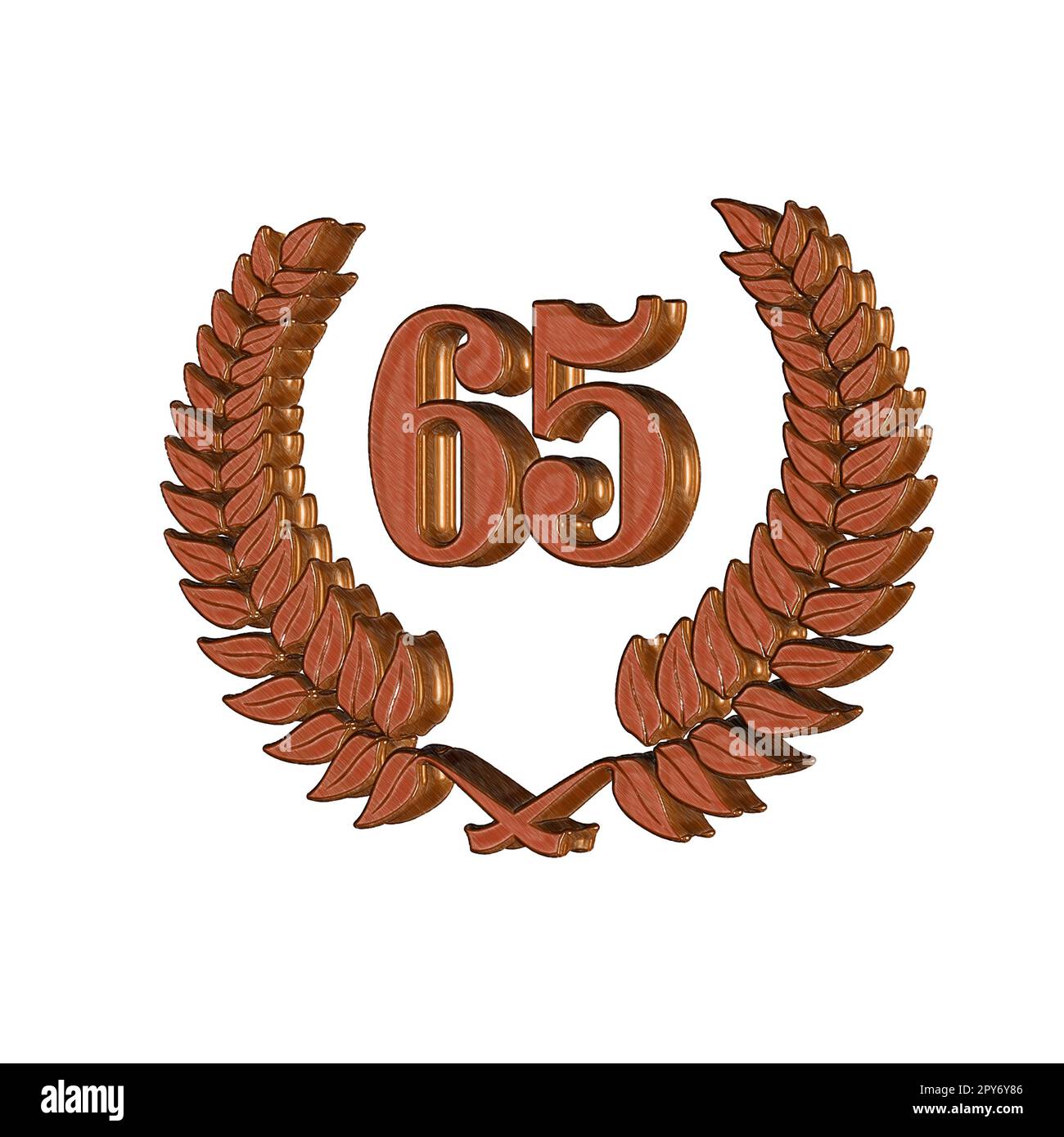 Nummer 65 mit Lorbeerkranz oder Ehrenkranz als 3D-Illustration, 3D ...