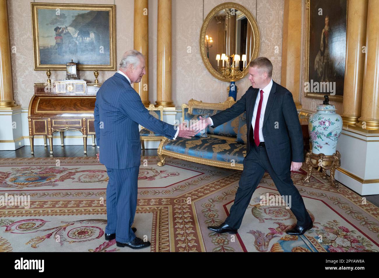 Britain's King Charles III receives the Prime Minister of New Zealand ...