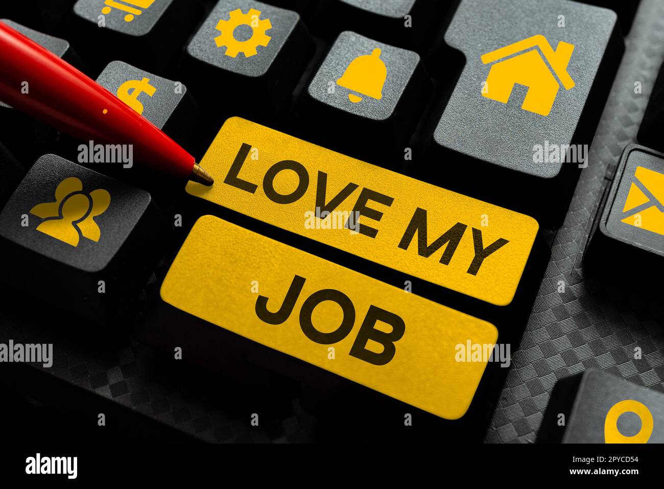 Schreiben mit dem Text „Mein Job ist toll“. Geschäftsvorführung, um ...