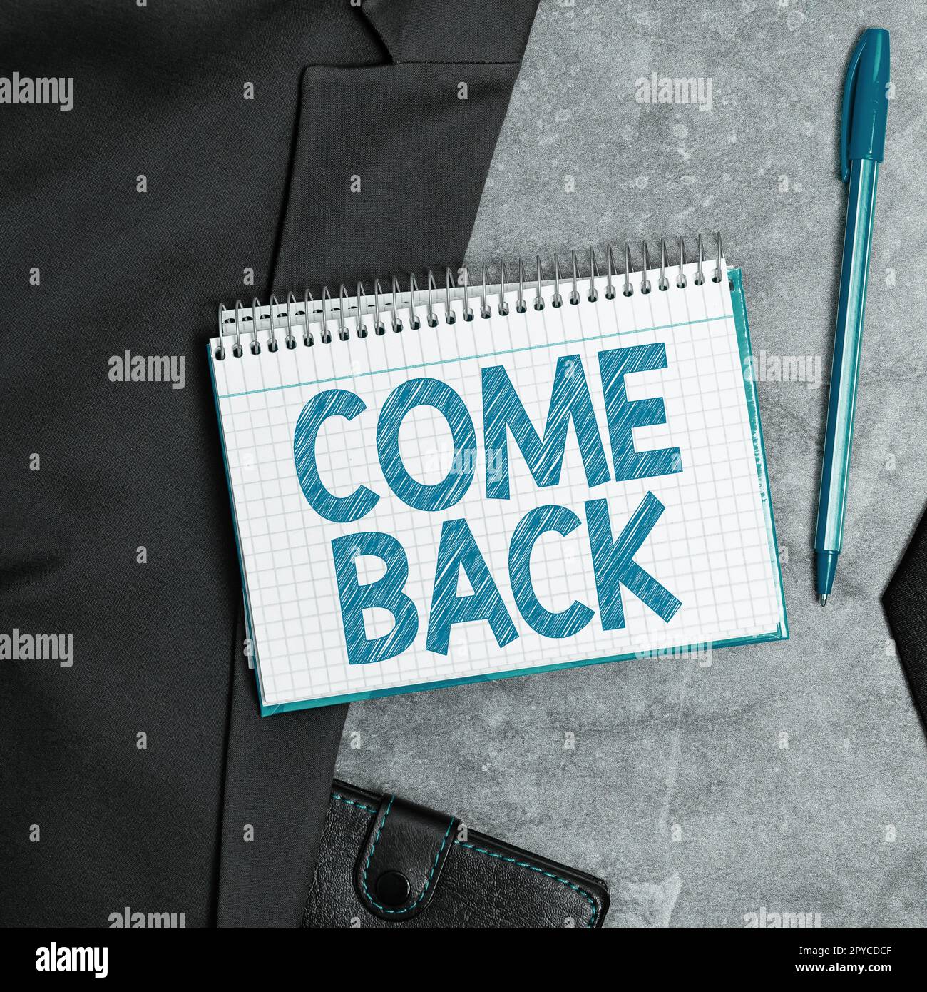 Textzeichen mit „Komm zurück“, Wort für die Aufforderung, eine Person ...