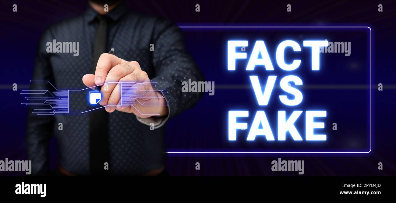 Handgeschriebener Text Fakt vs. Fake, Geschäftsübersicht ist es wahr ...