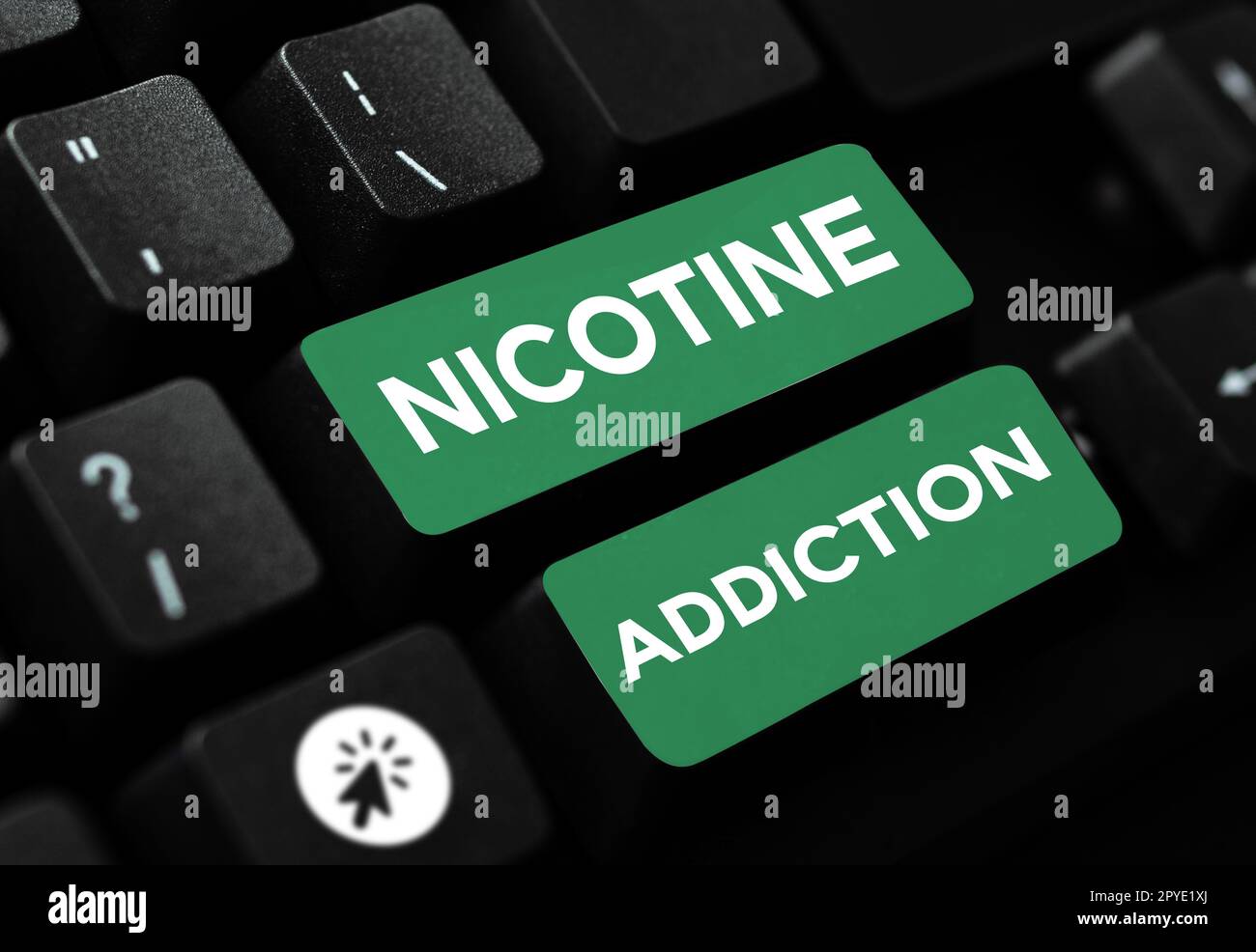 Textsymbol mit Nikotinsucht. Unternehmerischer Ansatz Bedingung der ...