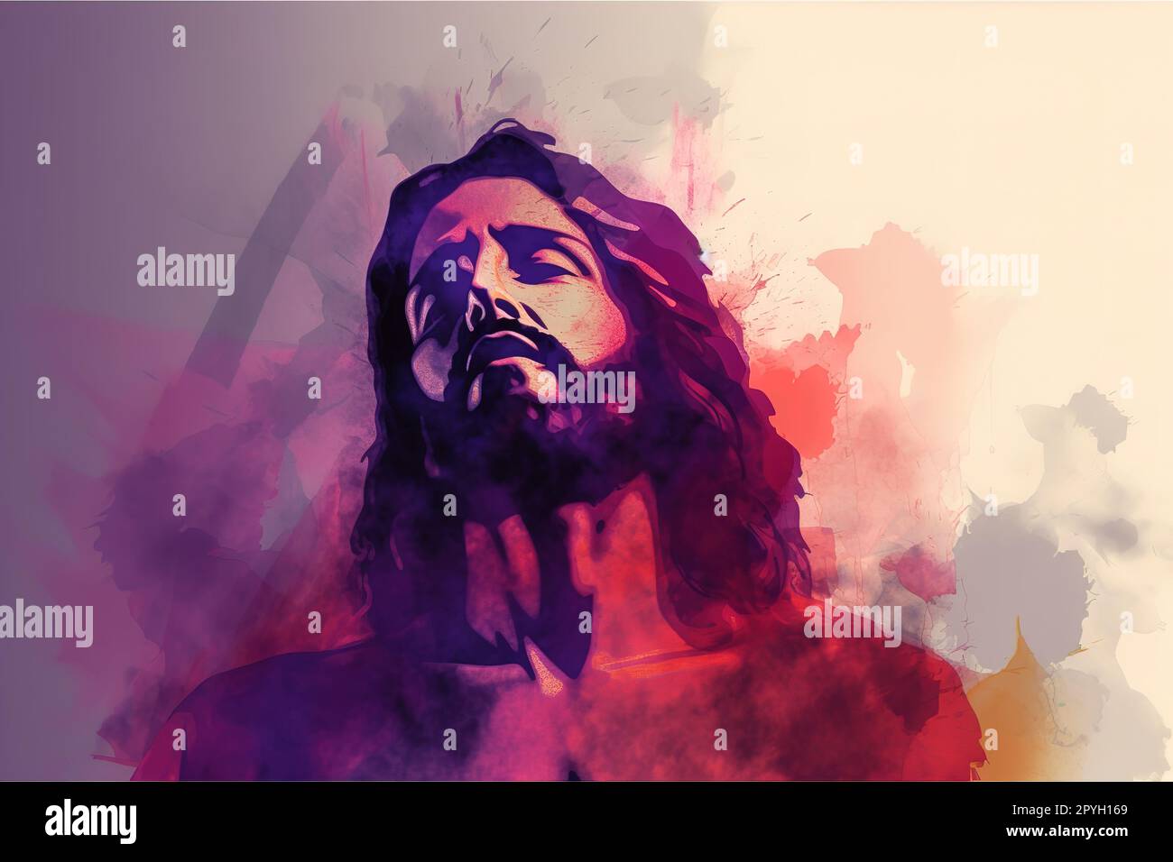 Digitales Aquarellgemälde von Jesus Christus an Karfreitags-Silhouette. Generative KI ...