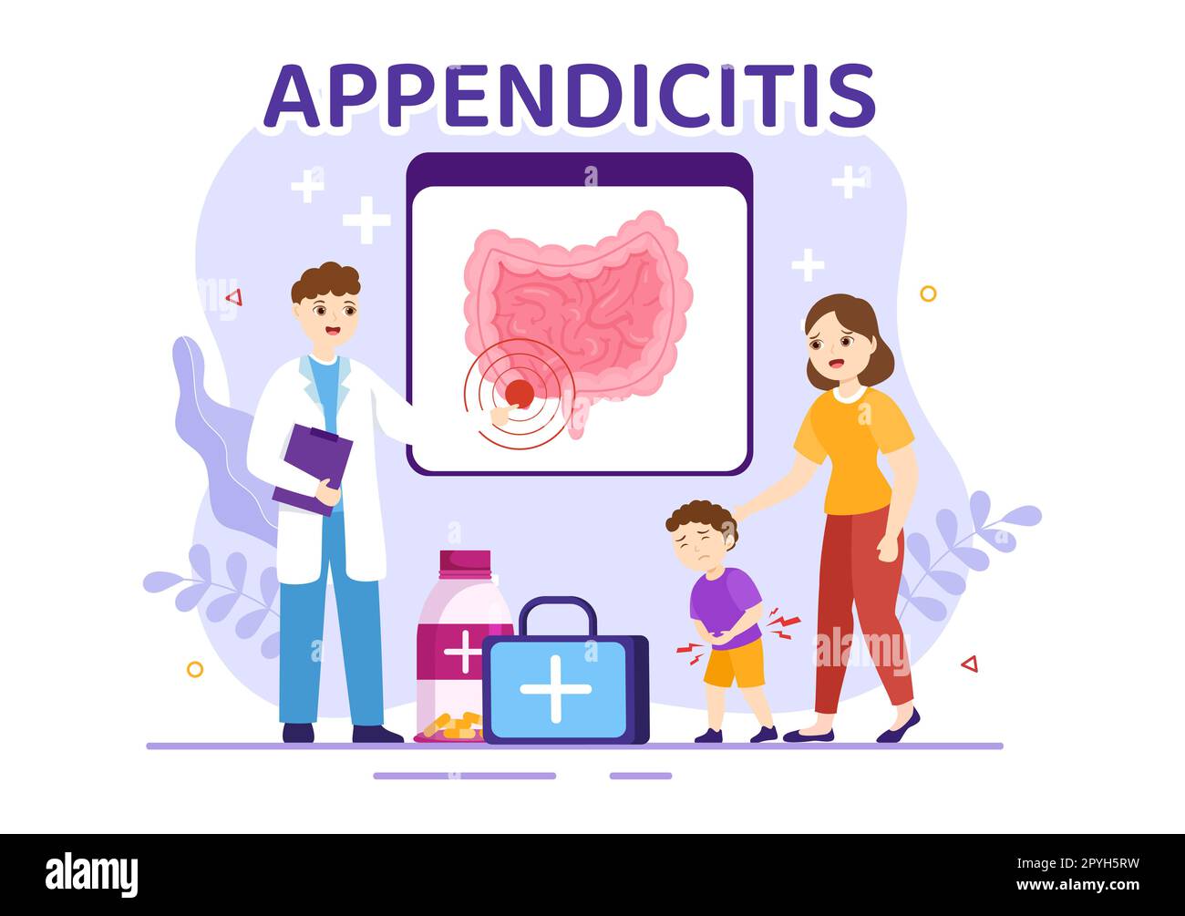 Appendizitis Illustration mit Kindern Appendix-Entzündung und ... Appendizitis Illustration mit Kindern Appendix-Entzündung und ...