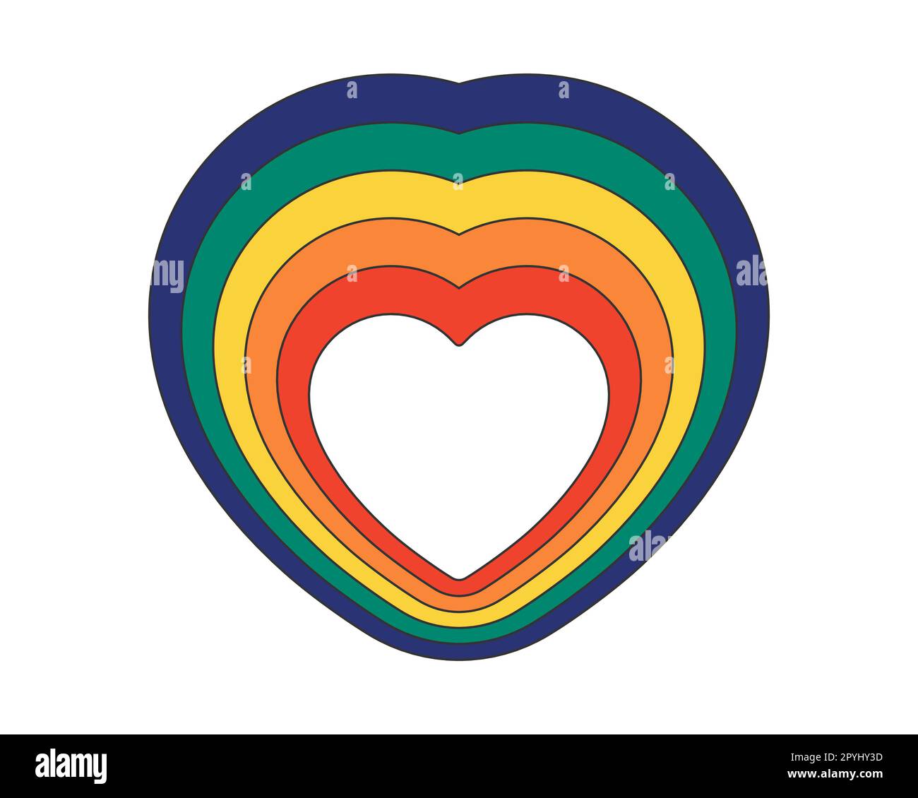 Retro groovy Hipster hypnotic Heart mit Regenbogenspur. Psychedelische ...