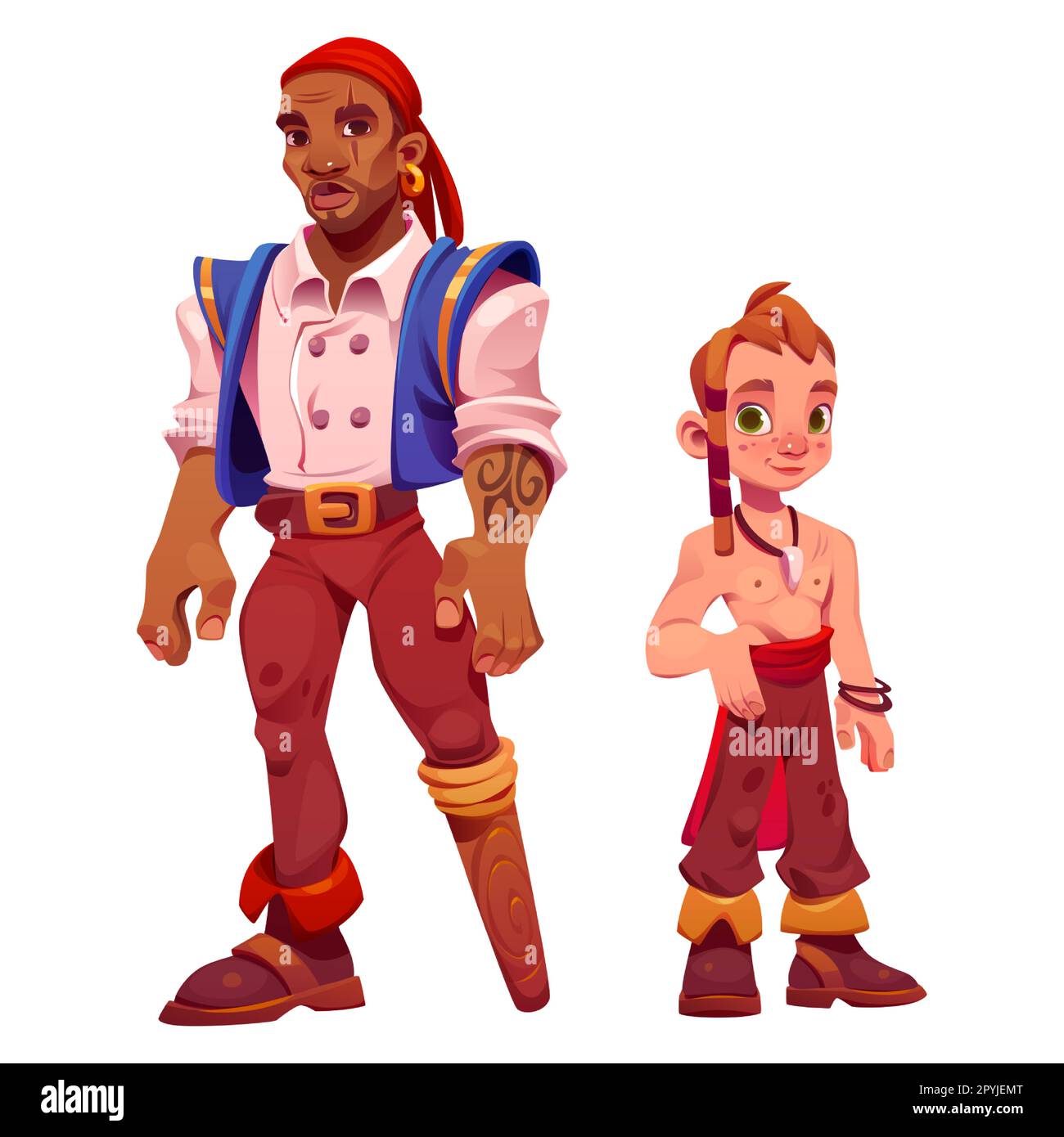 Cartoon-Figuren von Kapitän und jungen Piraten. Süßer kleiner corsair ...