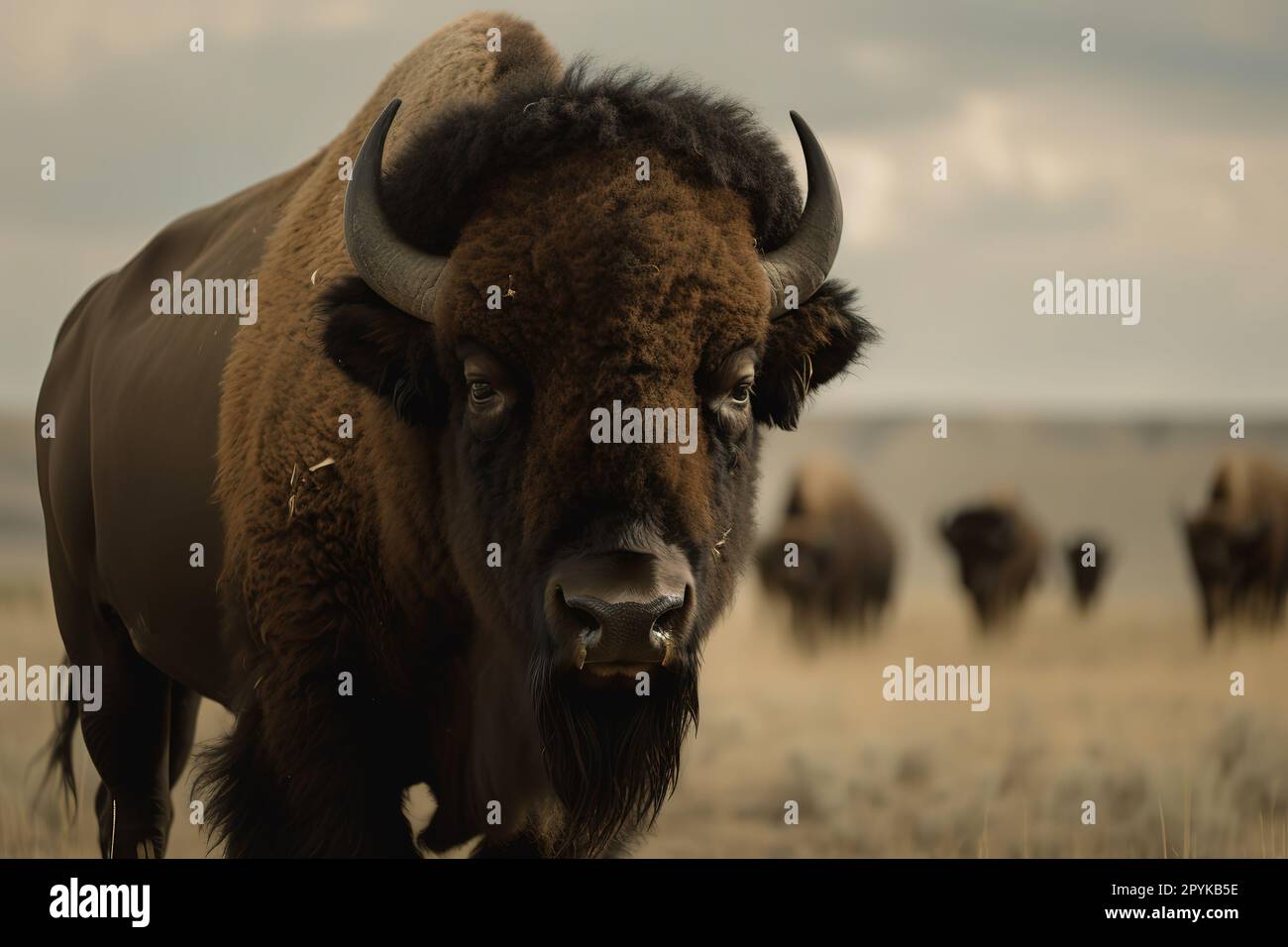 Eine wilde und mächtige amerikanische Bison, die auf den Ebenen weidet ...