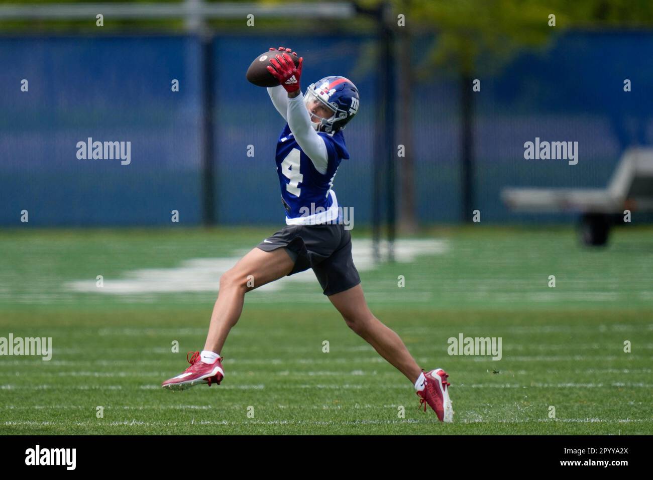 Wide receiver Jalin Hyatt participates in an NFL football rookie camp ...