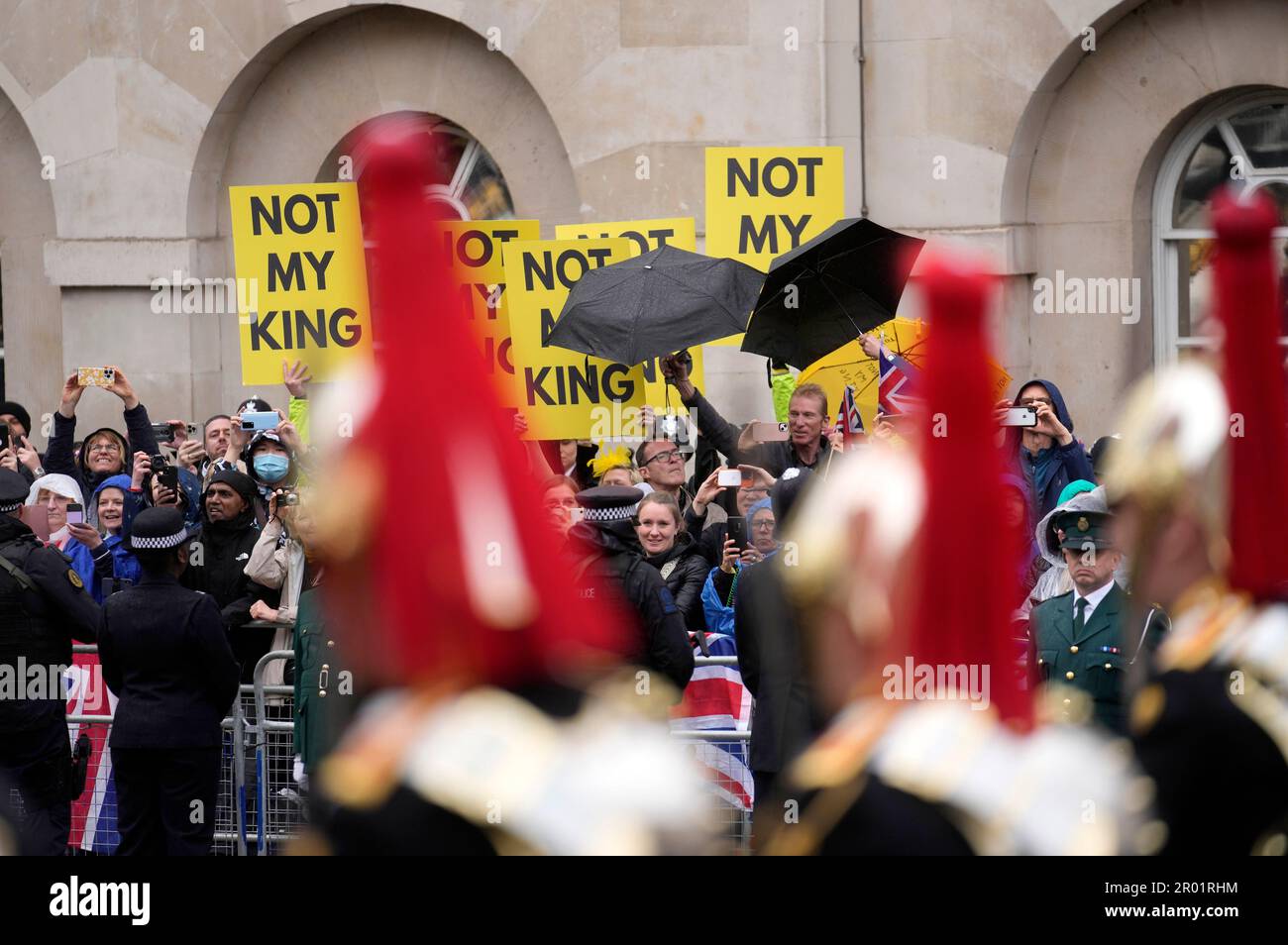 Members of the anti-monarchist group Republic stage a protest along the ...