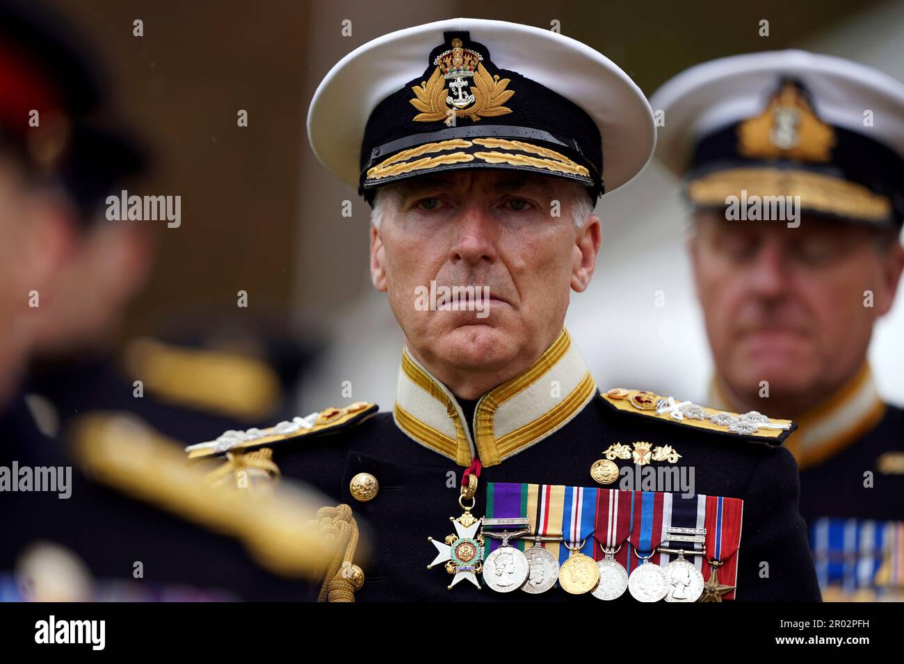 Admiral Sir Tony Radakin in the gardens of Buckingham Place , following ...