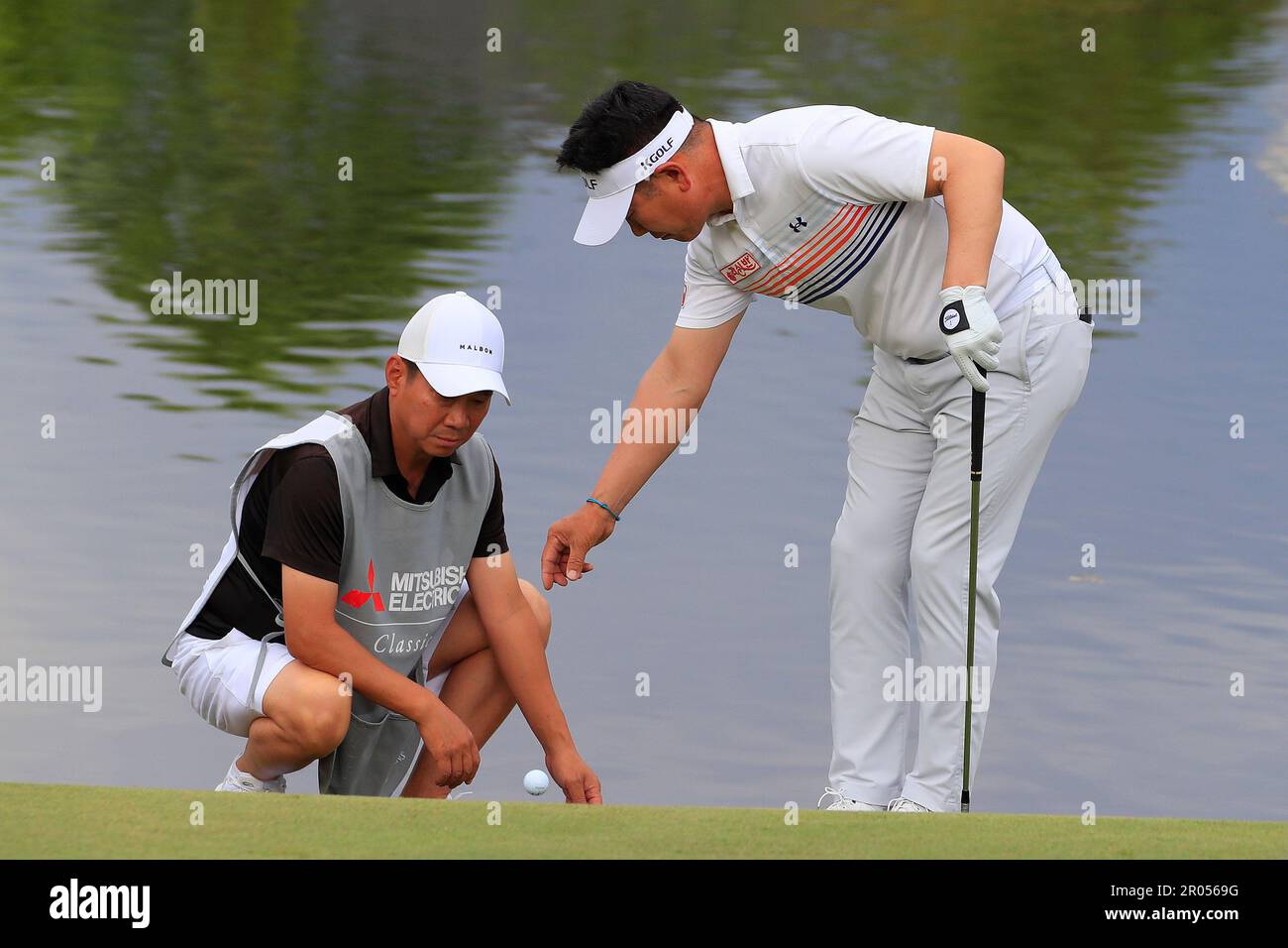 DULUTH, GA - MAY 06: Y.E. Yang drops his ball on the 18th green during ...