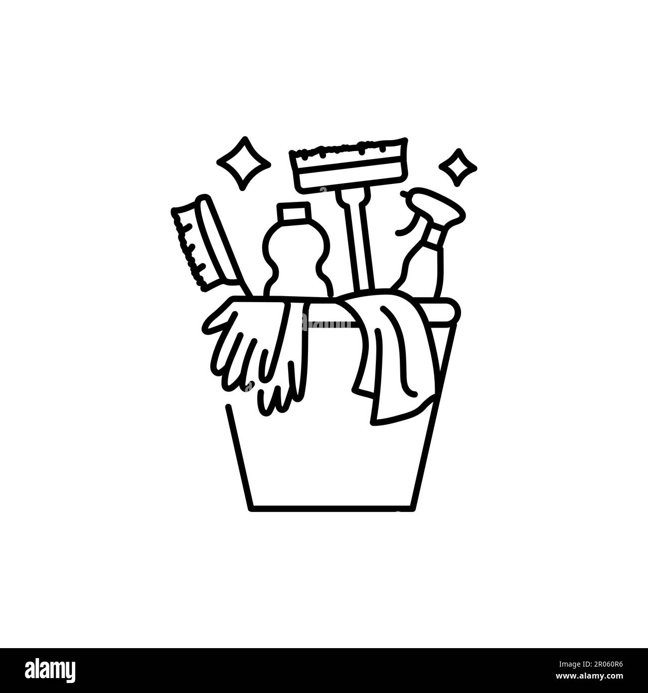 Schwarzes Liniensymbol für Eimer mit Reinigungsmittel. Reinigungsfirma ...