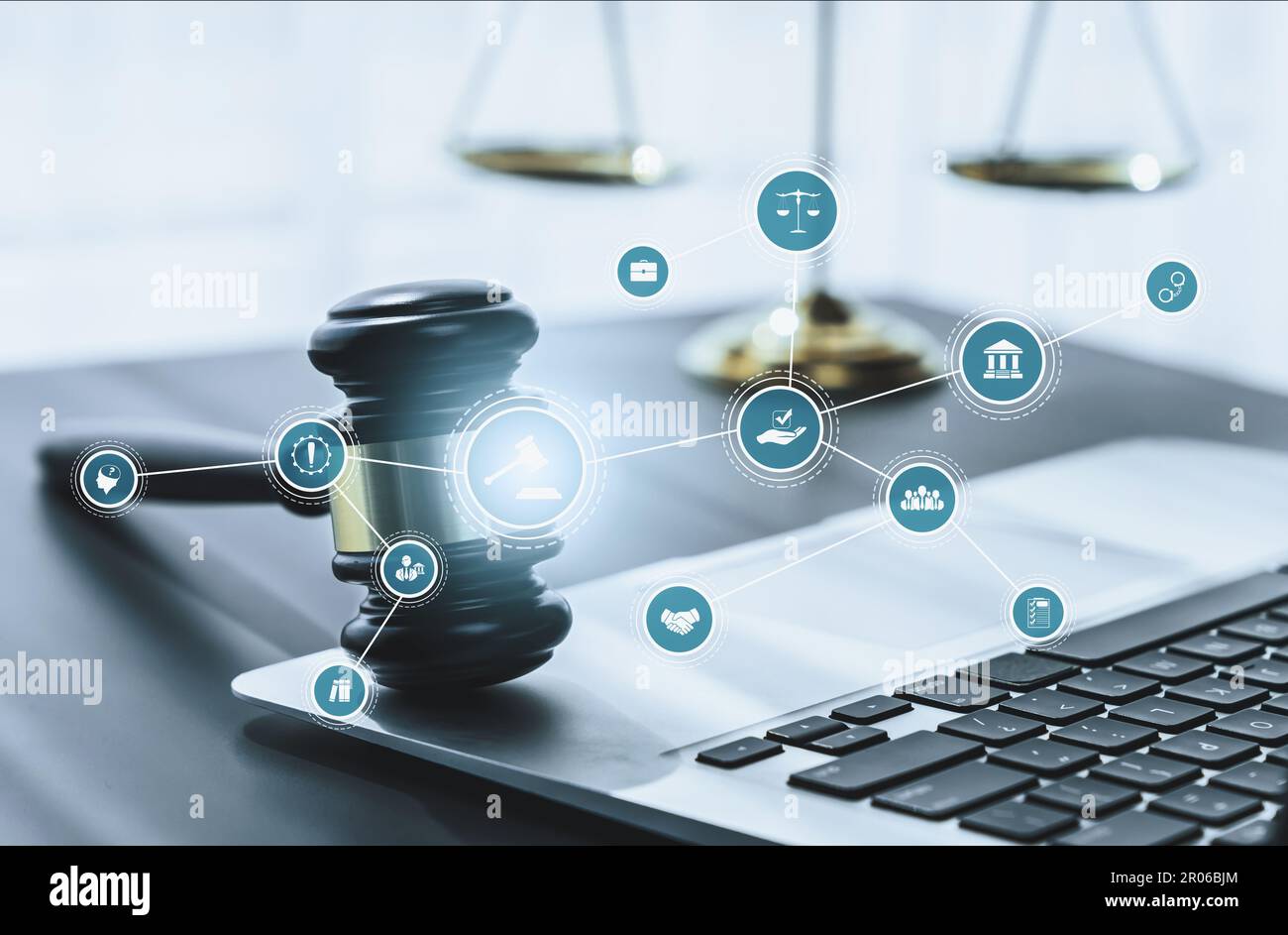 Smart Law, Symbole für Rechtsberatung und Werkzeuge für die ...