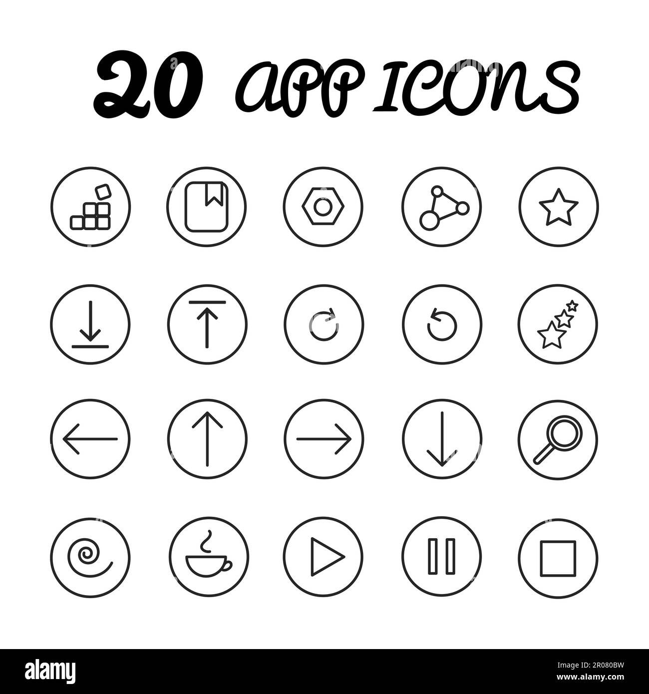 20 app-Symbole, Ui Kit Symbole in Vektor, eps Stock-Vektorgrafik - Alamy