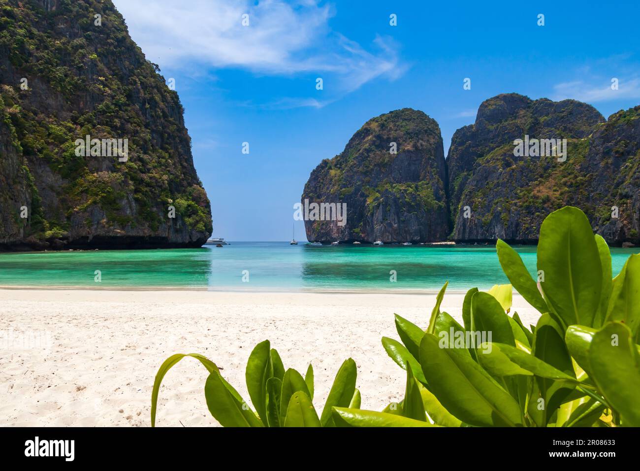Der legendäre Maya Bay Beach ohne Menschen, wo der Film „Strand“ mit ...