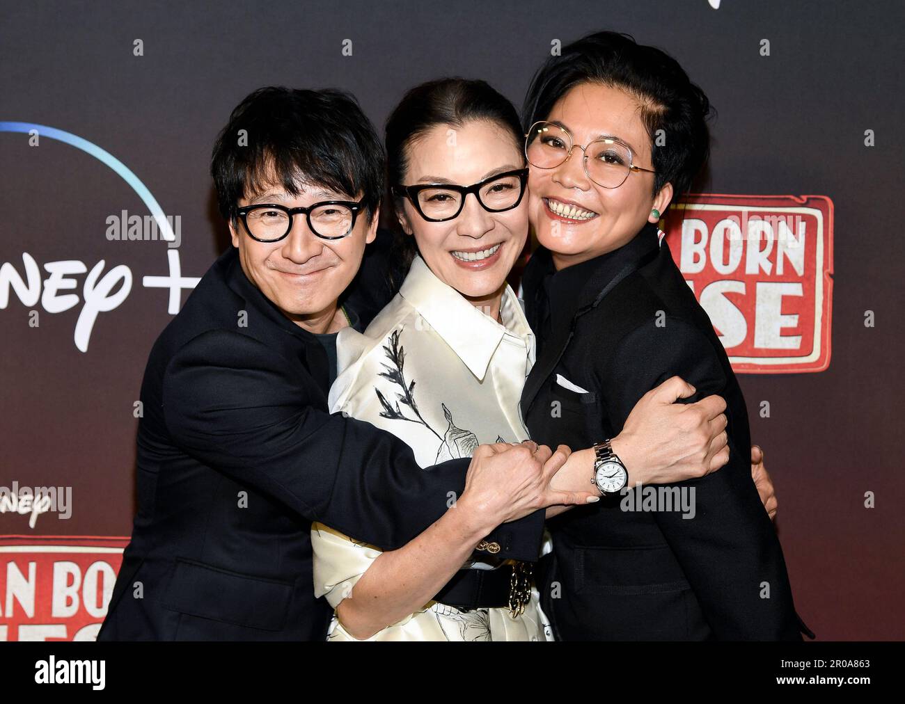 Ke Huy Quan, left, Michelle Yeoh and Echo Quan attend the premiere of ...