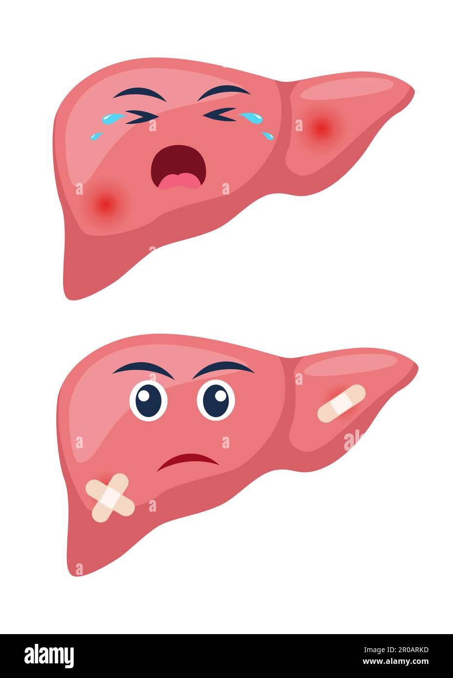 Kranke Leber mit Schmerzen oder Krankheit. Trauriger Cartoon Charakter ...