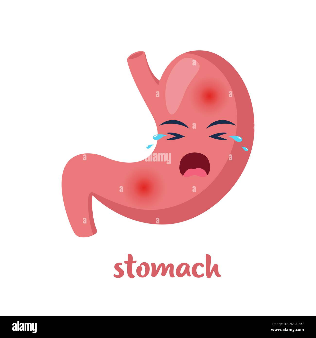Kranker Magen mit Schmerzen oder Krankheit. Trauriger Cartoon Charakter ...