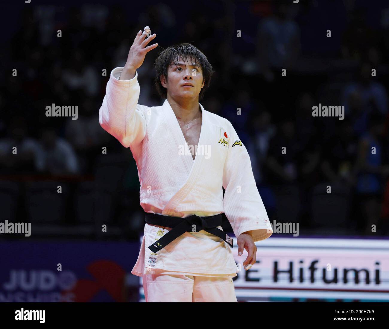 Hifumi Abe of Japan reacts just after winning the final match of Men ...