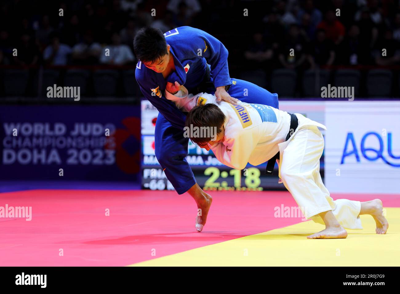 Ali Bin Hamad Al Attiyah Arena, Doha, Katar. 8. Mai 2023. (L-R) Joshiro Maruyama, Hifumi Abe ...