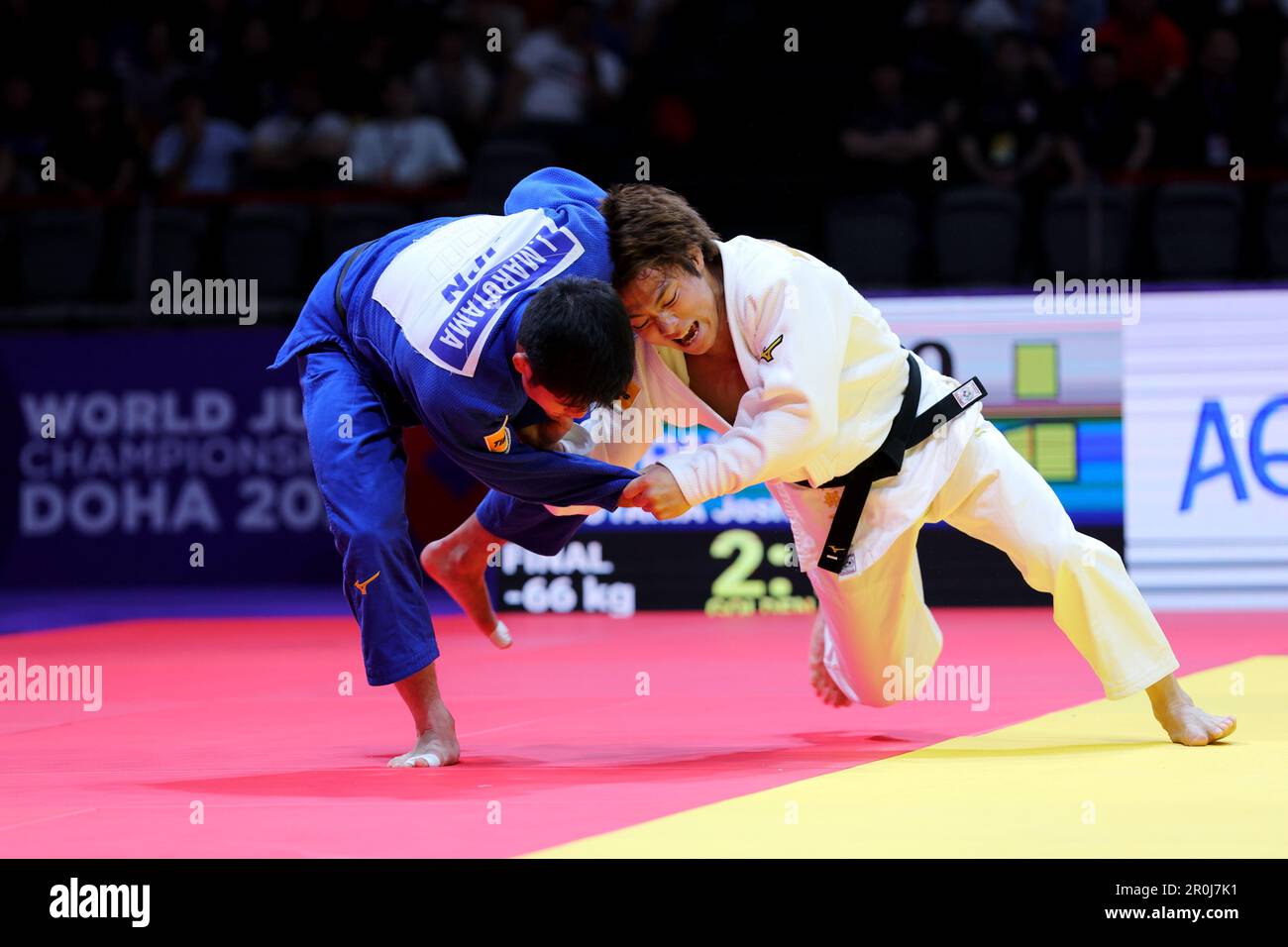 Ali Bin Hamad Al Attiyah Arena, Doha, Katar. 8. Mai 2023. (L-R) Joshiro Maruyama, Hifumi Abe ...