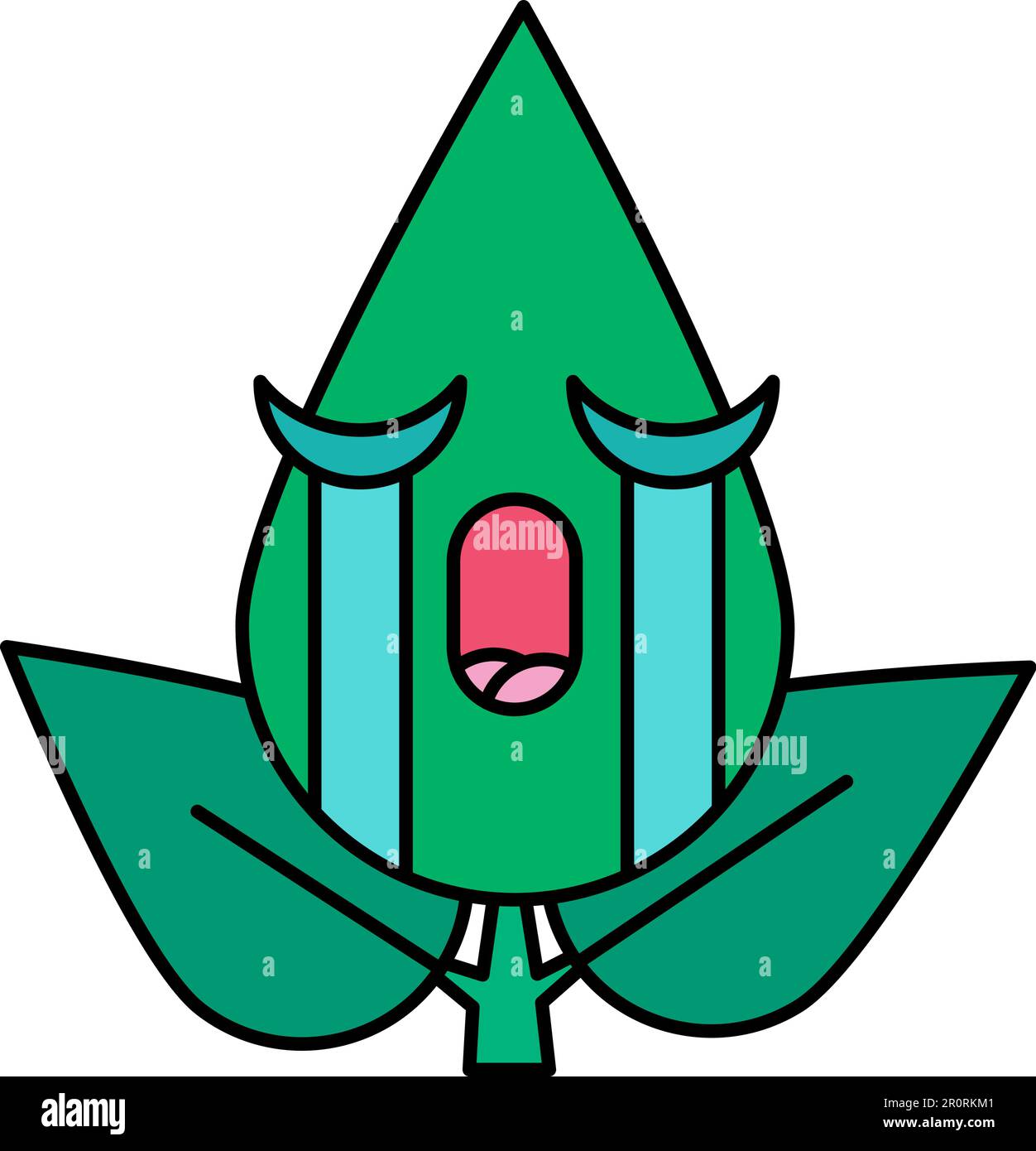 Grünes Blatt Grievous Emoticon dünnes Liniensymbol. Weinende, jammernde ...