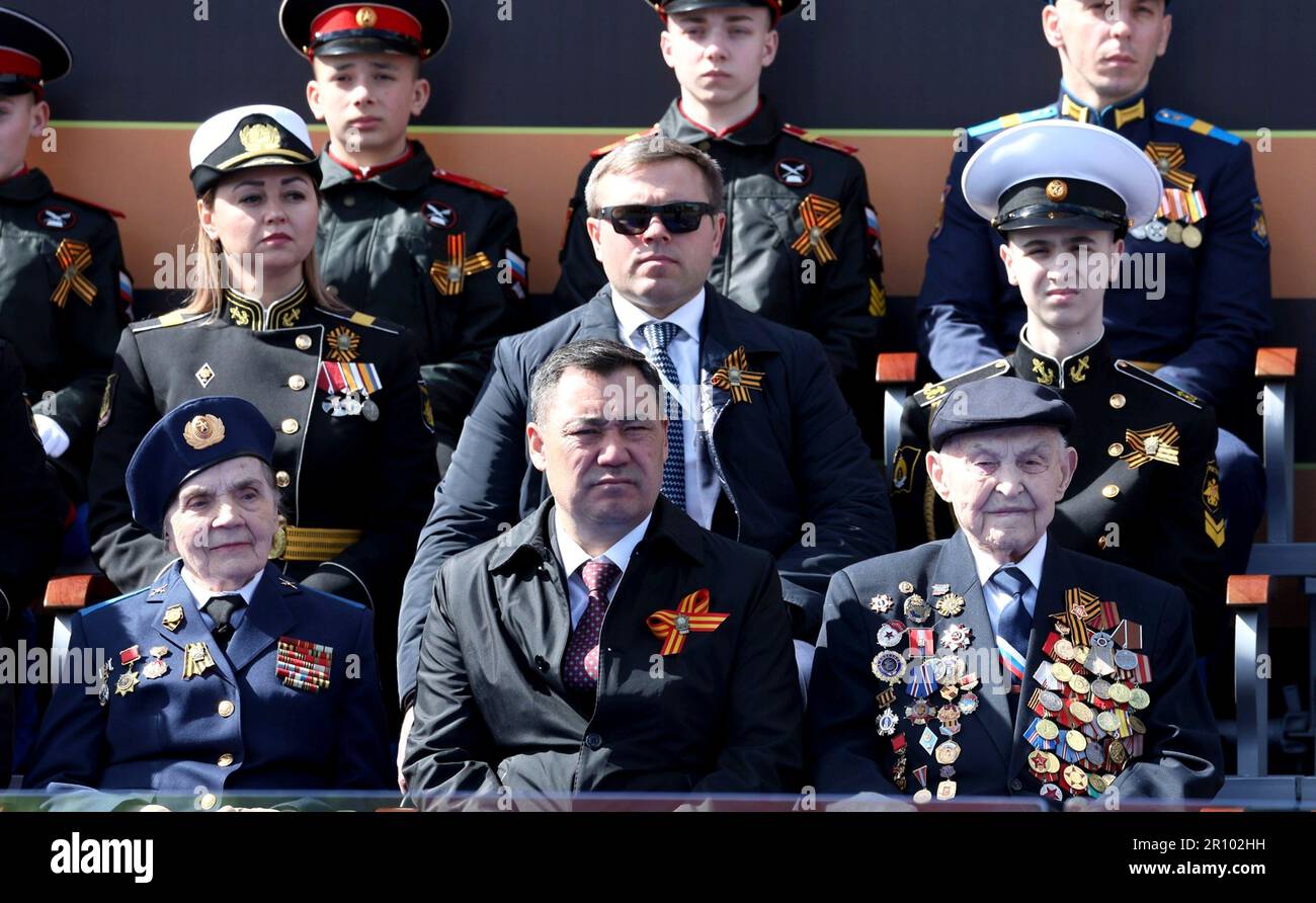 Moskau, Russland. 09. Mai 2023. Der kirgisische Präsident Sadyr Japarov ...
