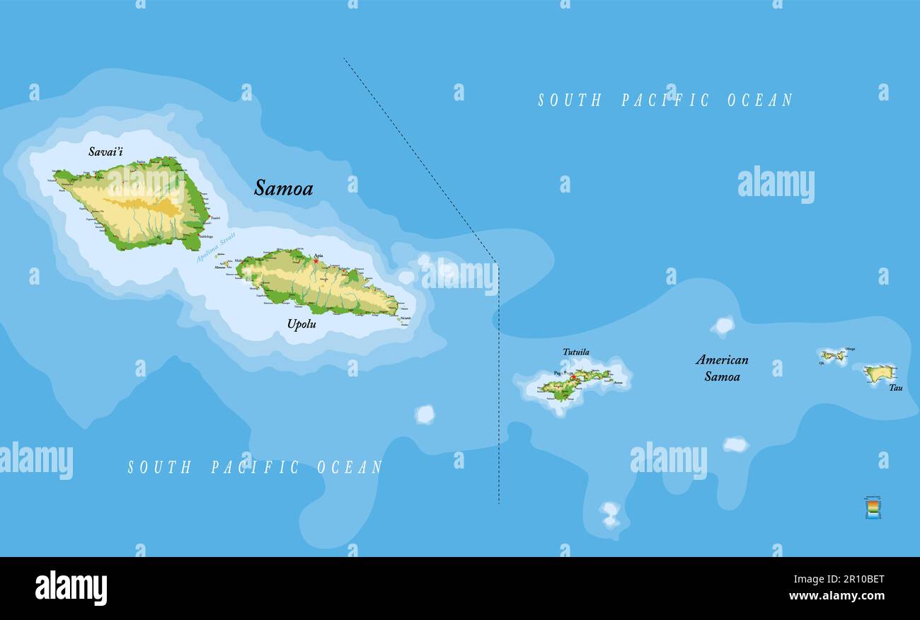 Sehr detaillierte physische Karte von Samoa und Amerikanisch-Samoa im ...