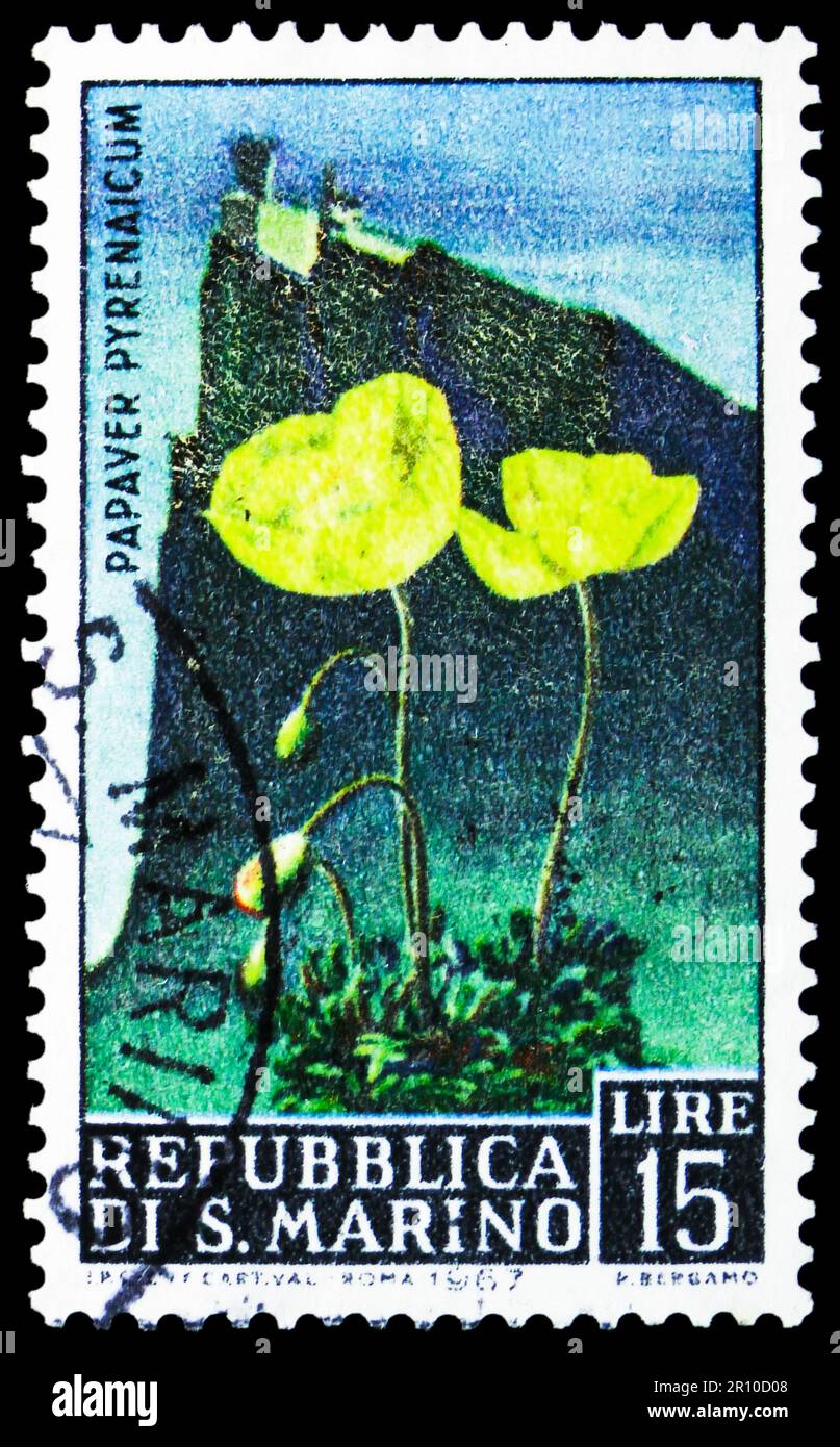 MOSKAU, RUSSLAND - 08. APRIL 2023: In San Marino gedruckte Briefmarken ...