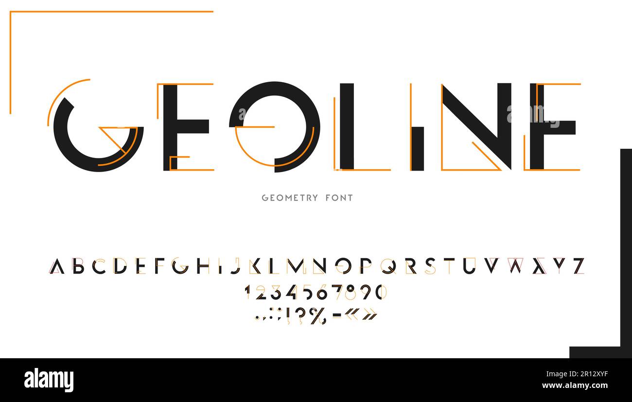 Schriftart, Schriftart, Schriftart für geometrische Linien. Vector sans ...