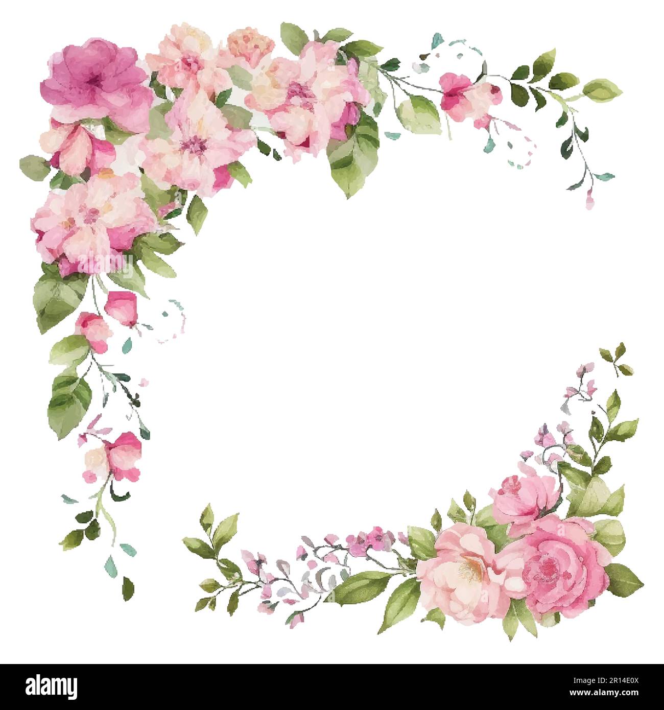 Aquarell rosa Blumenrand. Vektor-Vintage-Style. Isoliert und ...