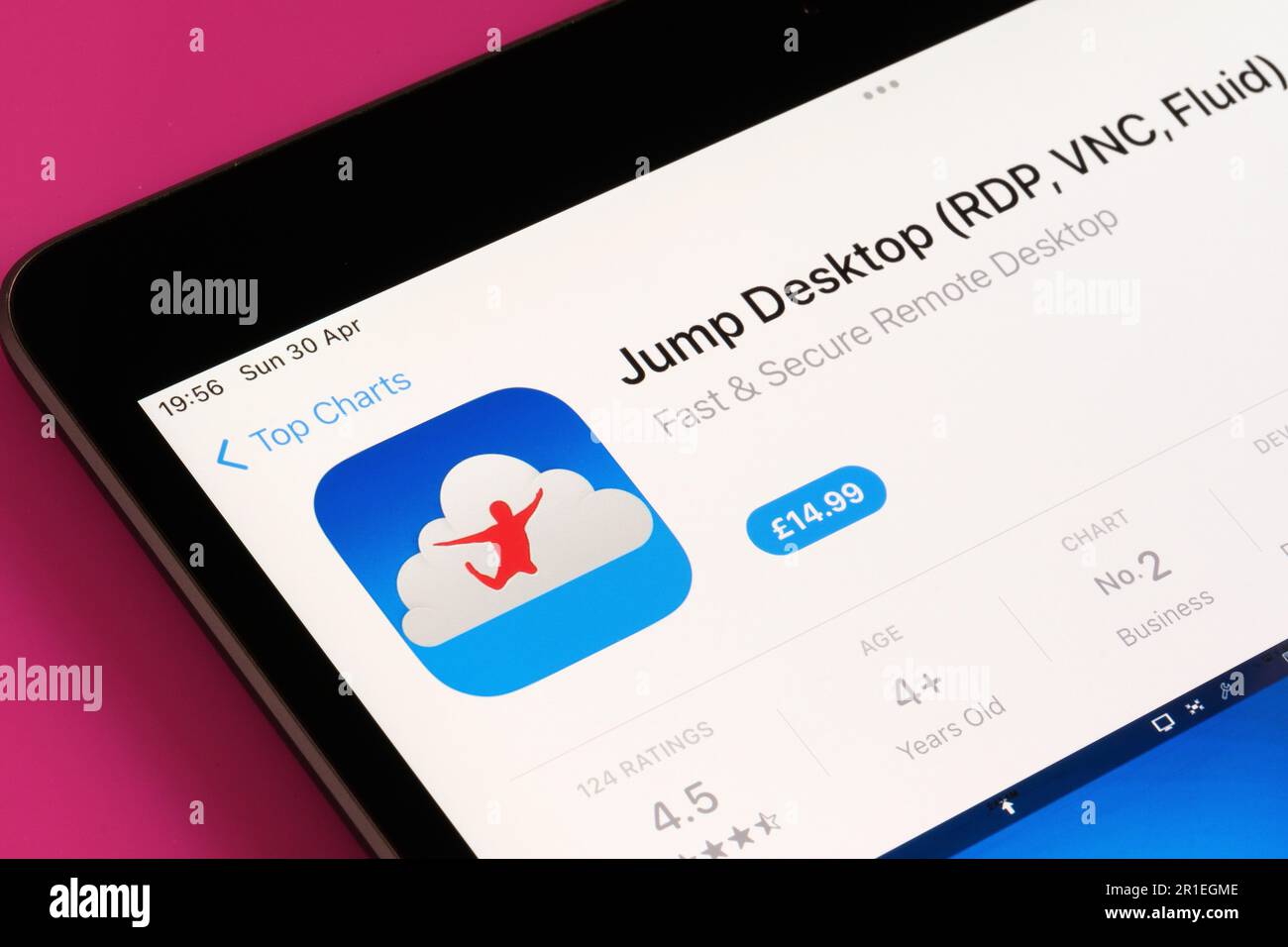 Die Jump Desktop-App wird im App Store auf dem iPad-Bildschirm angezeigt. Selektiver Fokus ...