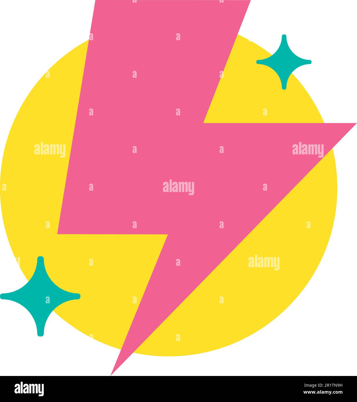 Symbol für Blitz und Sterne auf kreisförmigem Hintergrund. Leuchtendes ...