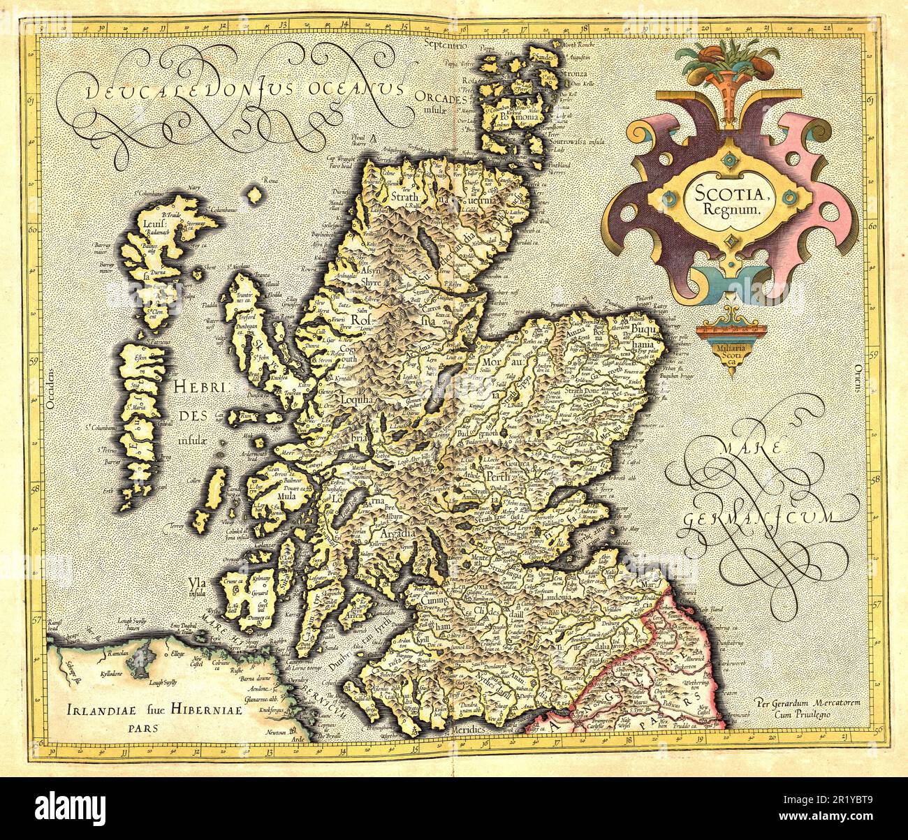 Atlas, Karte von 1623, Schottland, Irland und Hebriden, digital ...
