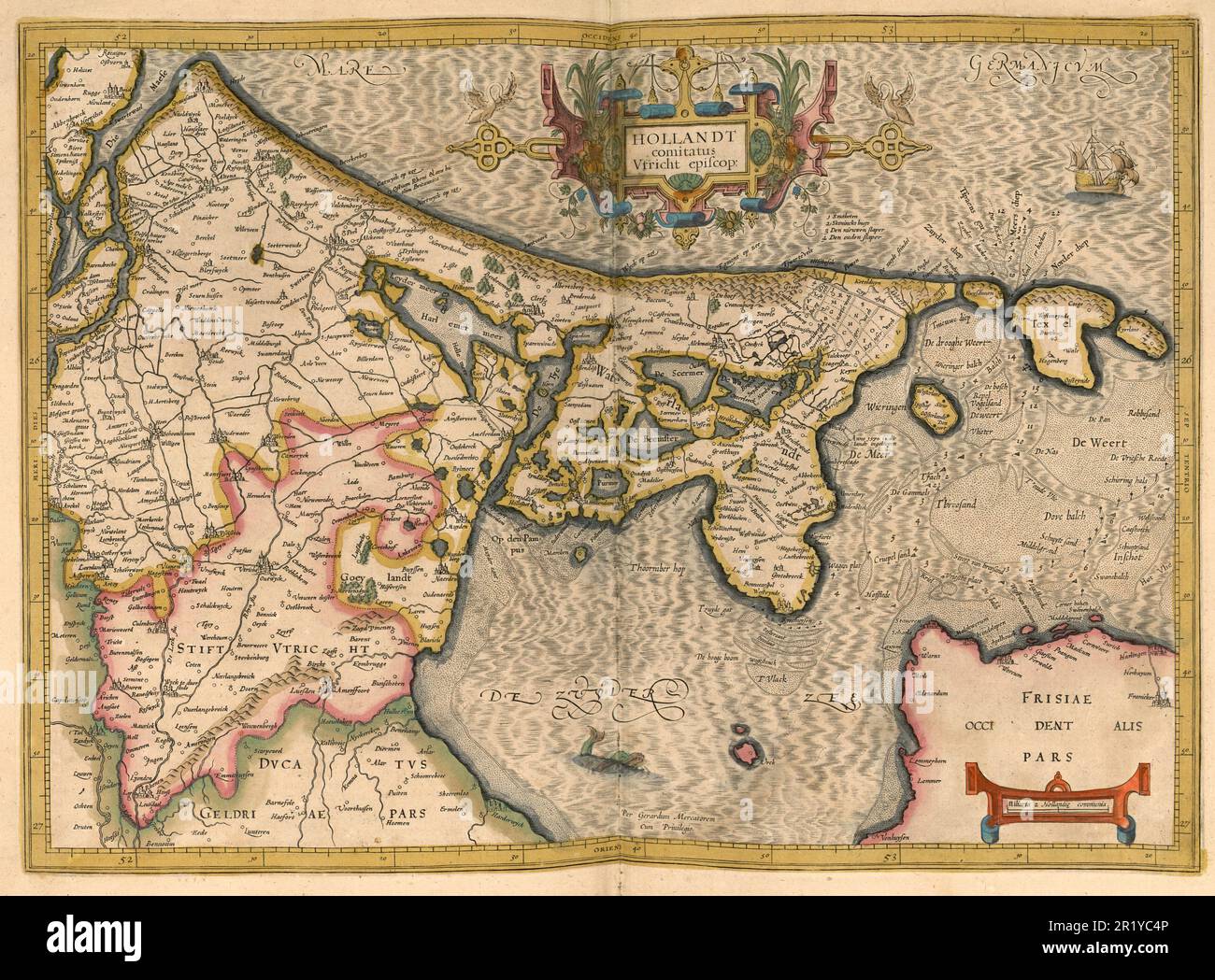 Atlas, Karte von 1623, Niederlande, Holland, digital restaurierte ...