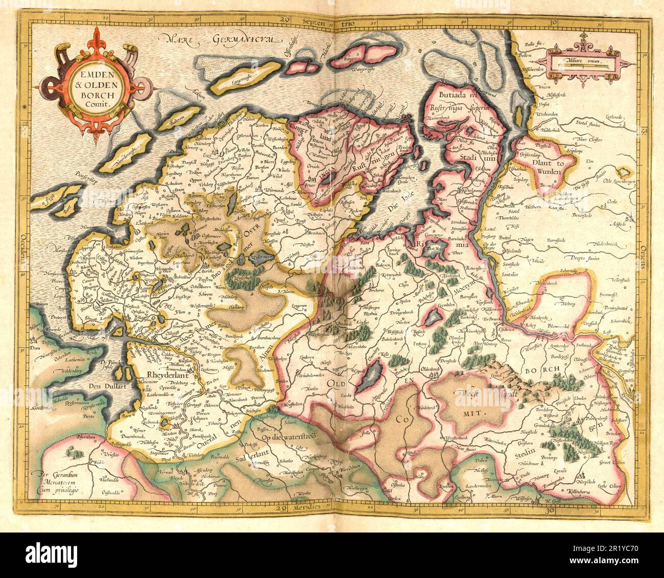 Atlas, Karte von 1623, Emden und Oldenburg, Deutschland, digital ...