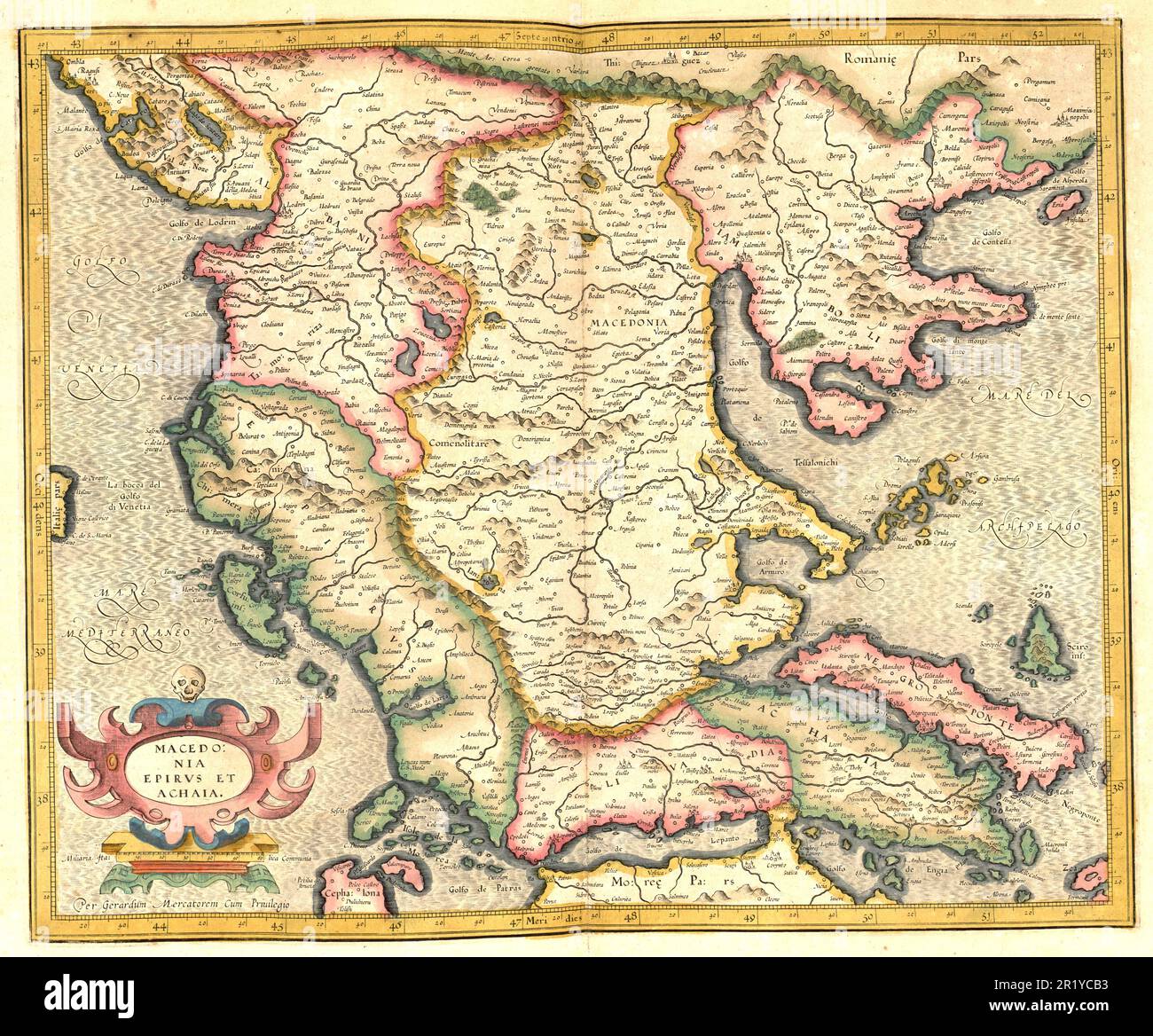 Atlas, Karte von 1623, Mazedonien, digital restaurierte Reproduktion ...