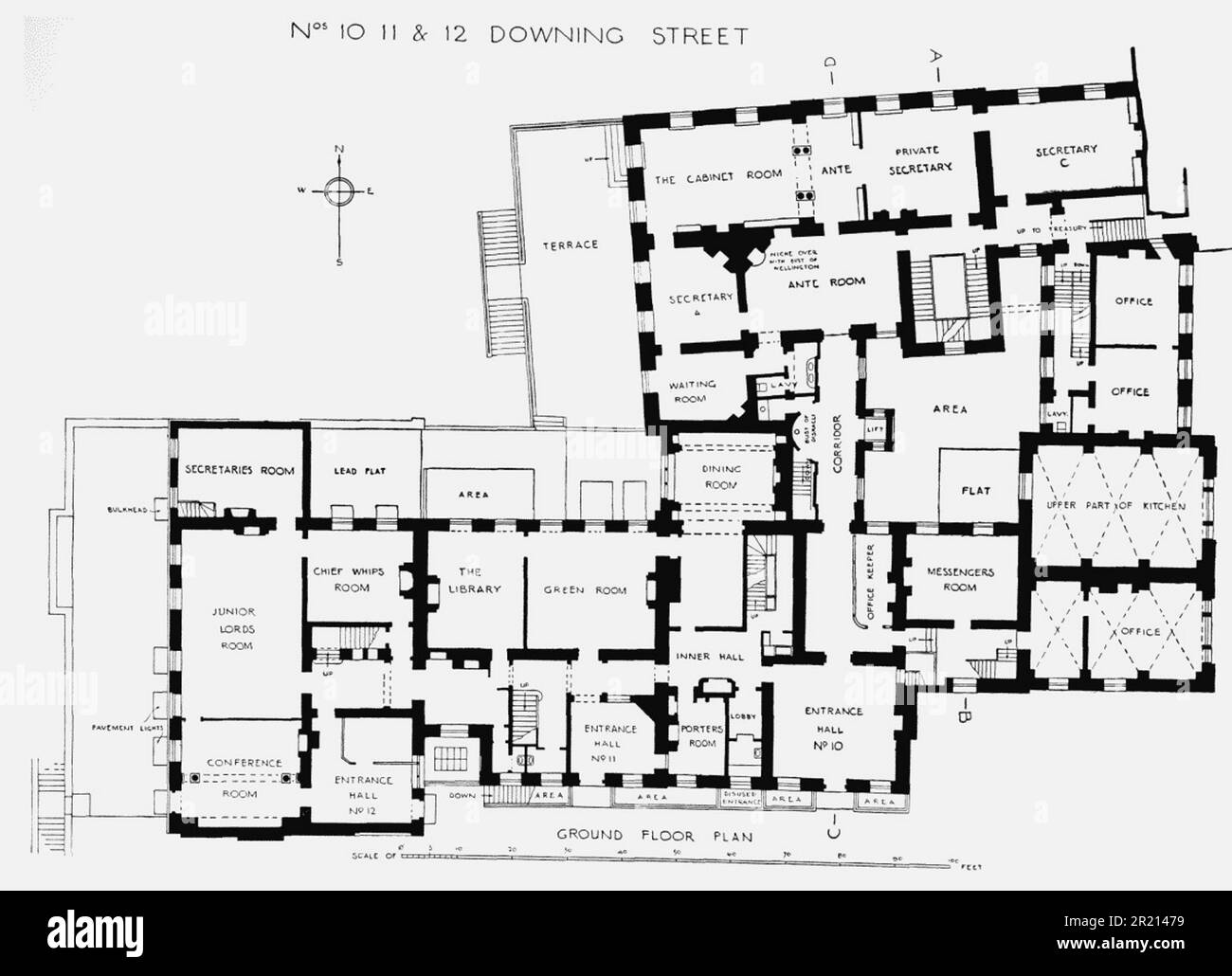 Grundriss der Downing Street 10 in London, der offiziellen Residenz und ...