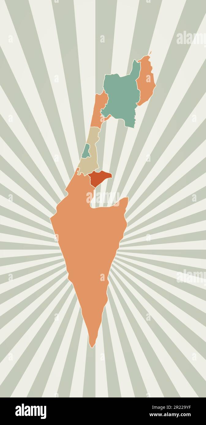Israelische Karte. Poster mit Landkarte in Retro-Farbpalette. Die Form Israels mit ...