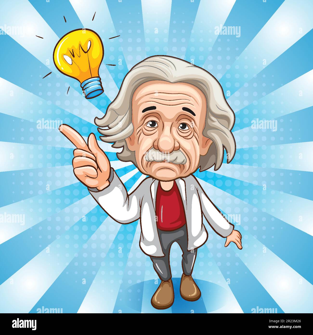 Albert-Einstein-Cartoon-Figur auf Retro-Comic-Hintergrundbild Stock ...