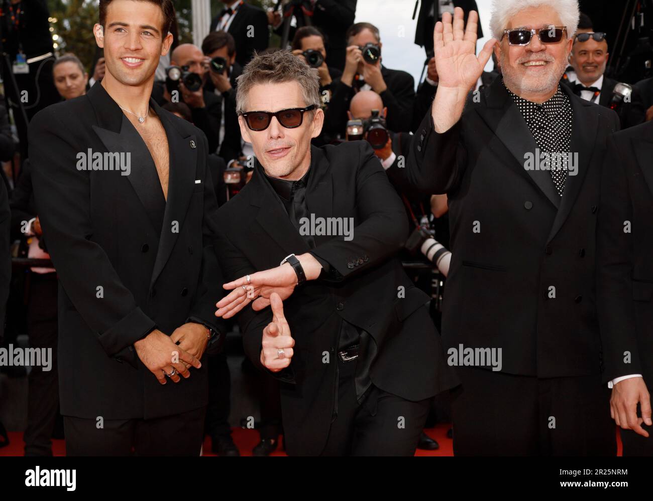 Jason Fernandez, from left, Ethan Hawke, and director Pedro Almodovar ...