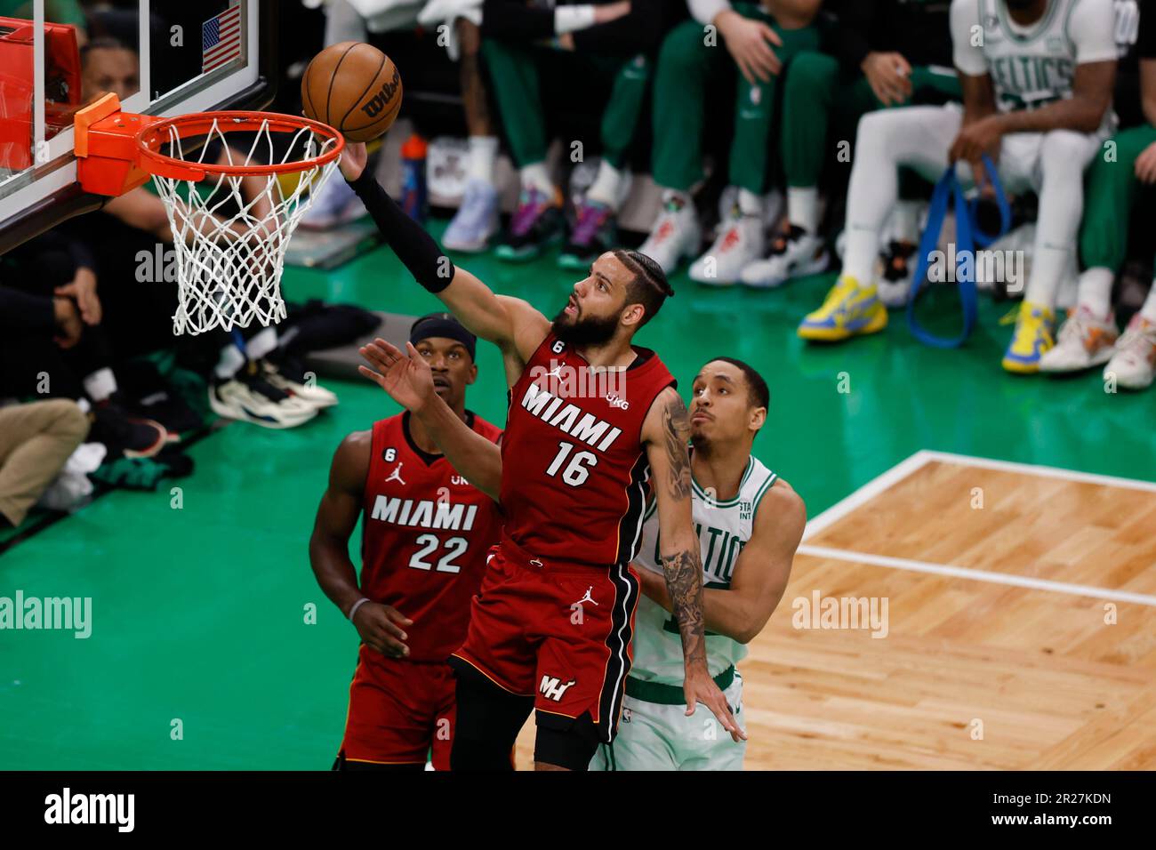 Miami Heat forward Caleb Martin (16) goes to the basket in the second ...