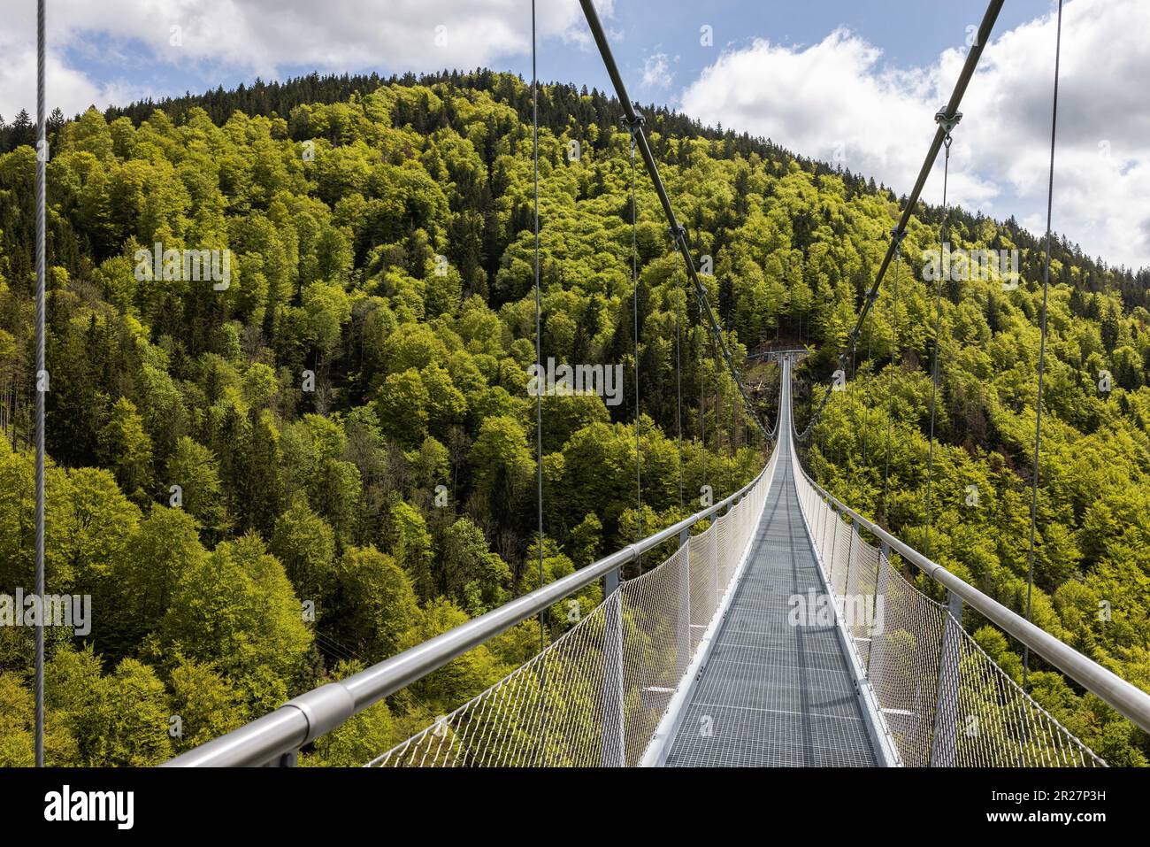 Todtnau, Deutschland. 17. Mai 2023. Eine Hängebrücke überquert ein Tal ...