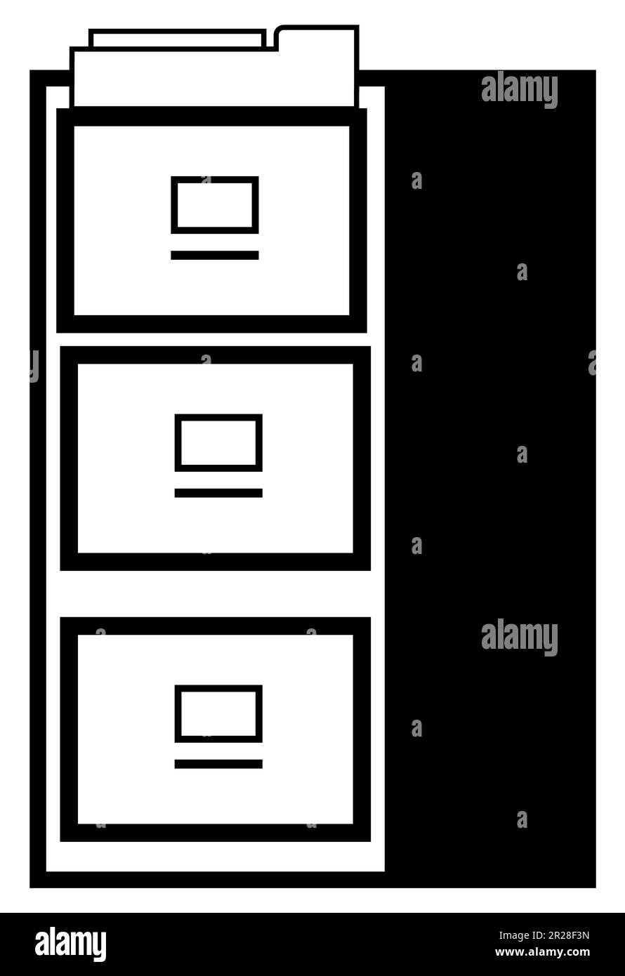Datei-CAB-Symbol. Aktenschrank mit Schild mit drei Schubladen. Symbol ...
