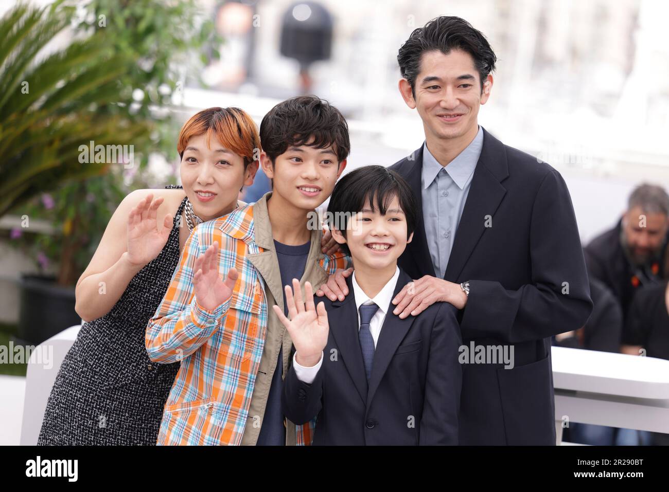 Sakura Ando, from left, Soya Kurokawa, Hinata Hiiragi, and Eita Nagayama pose for photographers ...