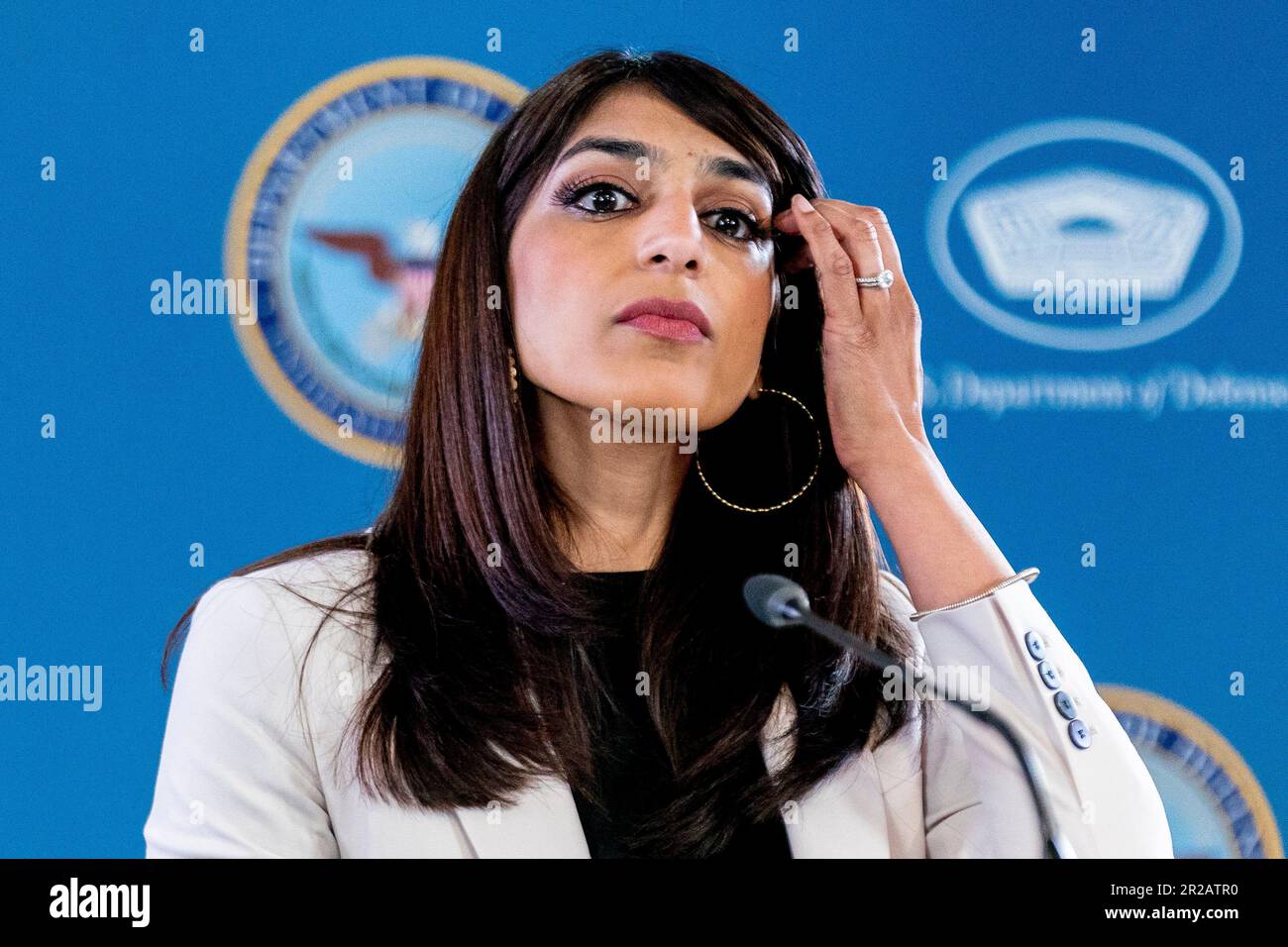 Deputy Pentagon Press Secretary Sabrina Singh takes a question from a ...